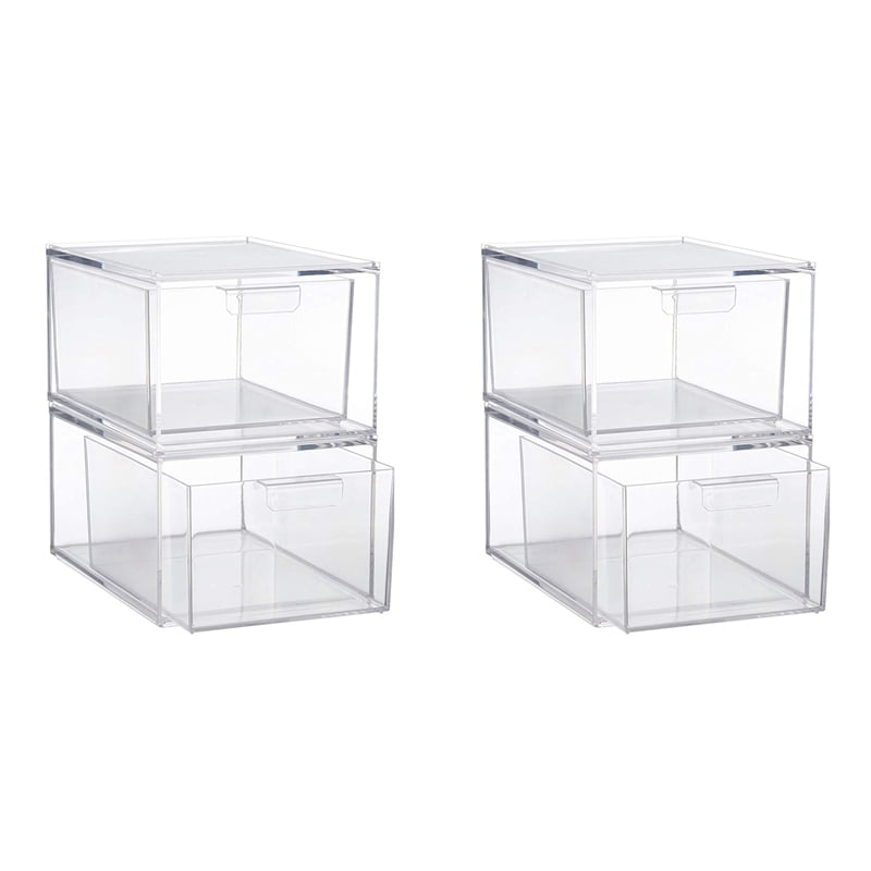 4X Stackable Clear Plastic Organizer Drawers 4.5-Inches Tall Organize ...