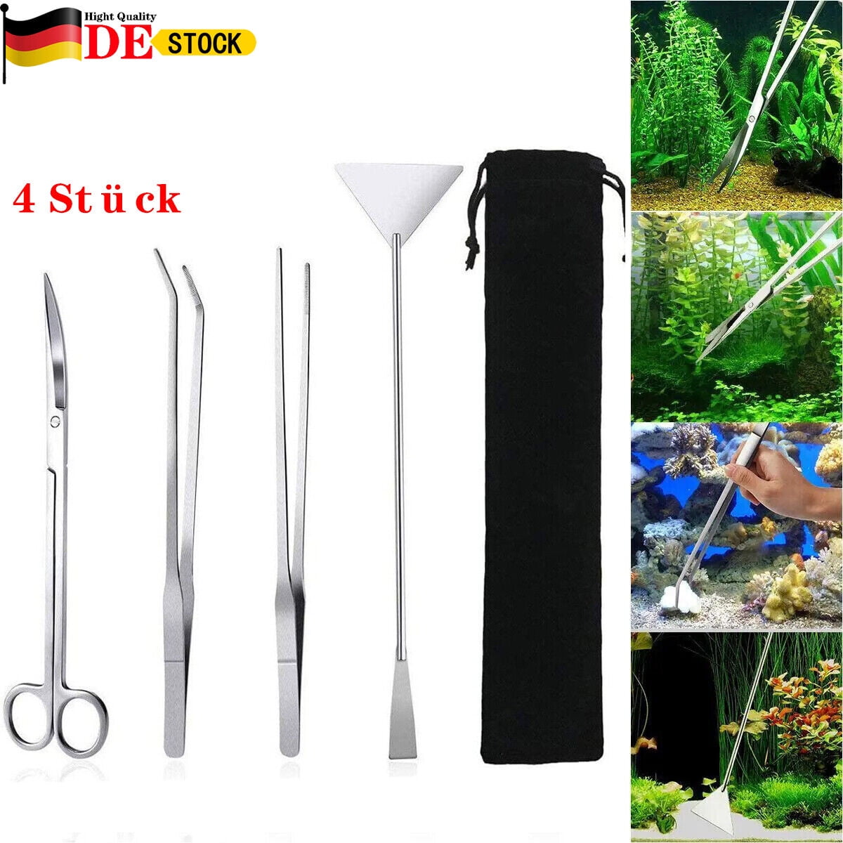 4X Stainless Steel Aquarium Aquascaping Set Care Set Tweezers Scissors ...