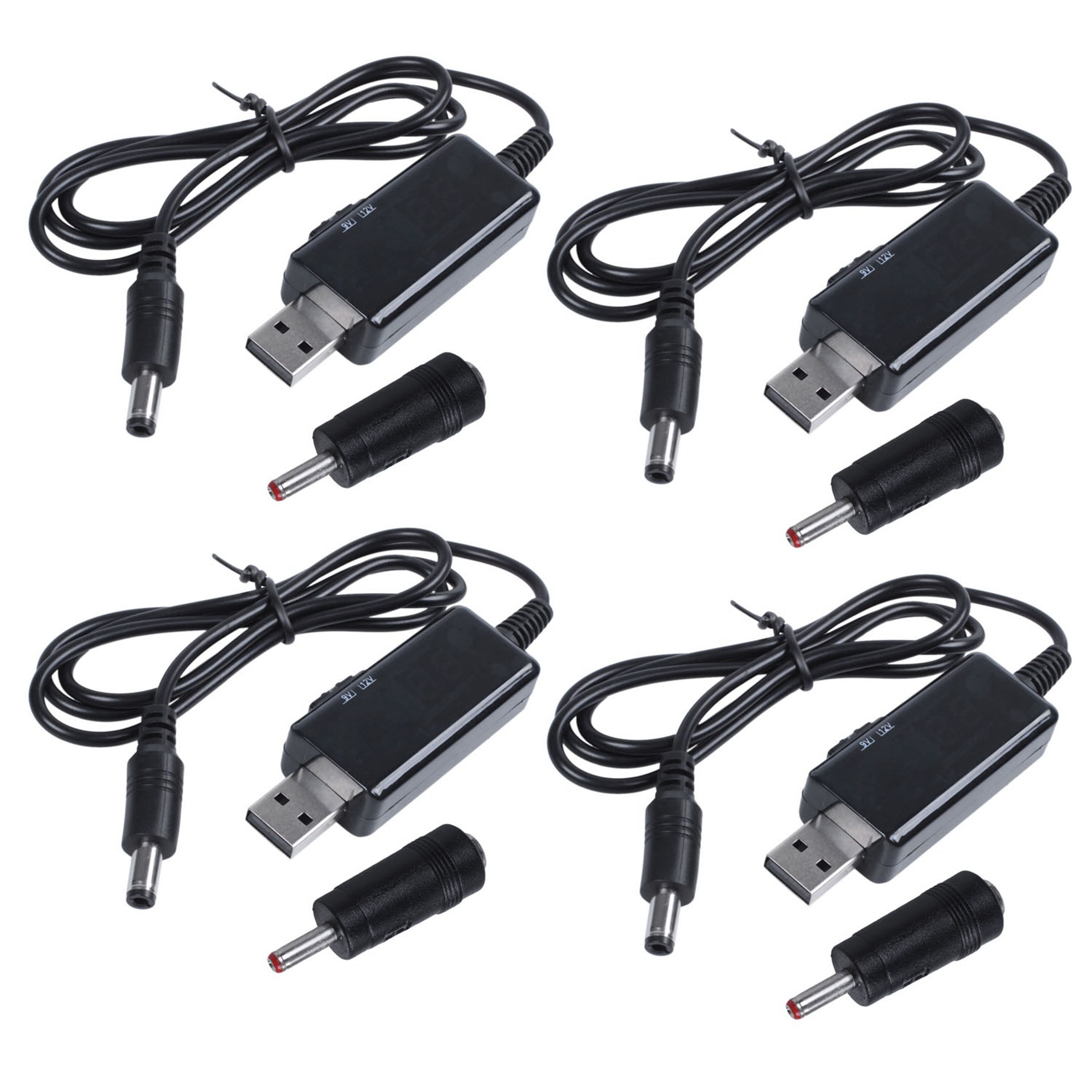 4X USB Boost Cable 5V Step Up to 9V 12V Adjustable Voltage Converter 1A Step-Up Volt Transformer ...
