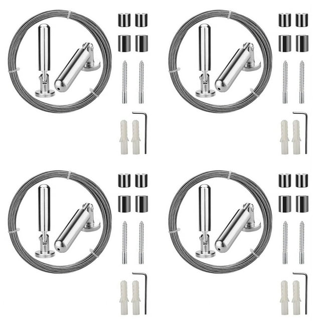 4X Wall Mount Curtain Wire Rod Set for Art Display - Photo Hanging Wire ...