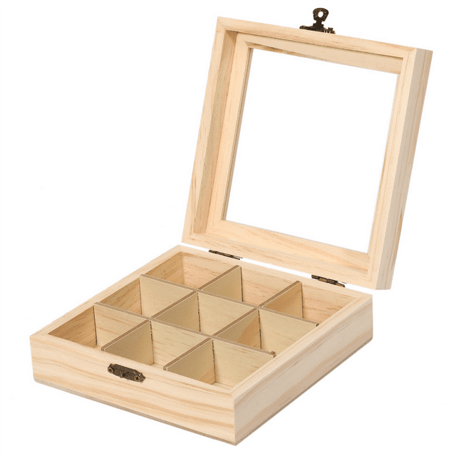 4X Wooden Tea Bag Jewelry Organizer Chest Storage Box 9 Compartments ...