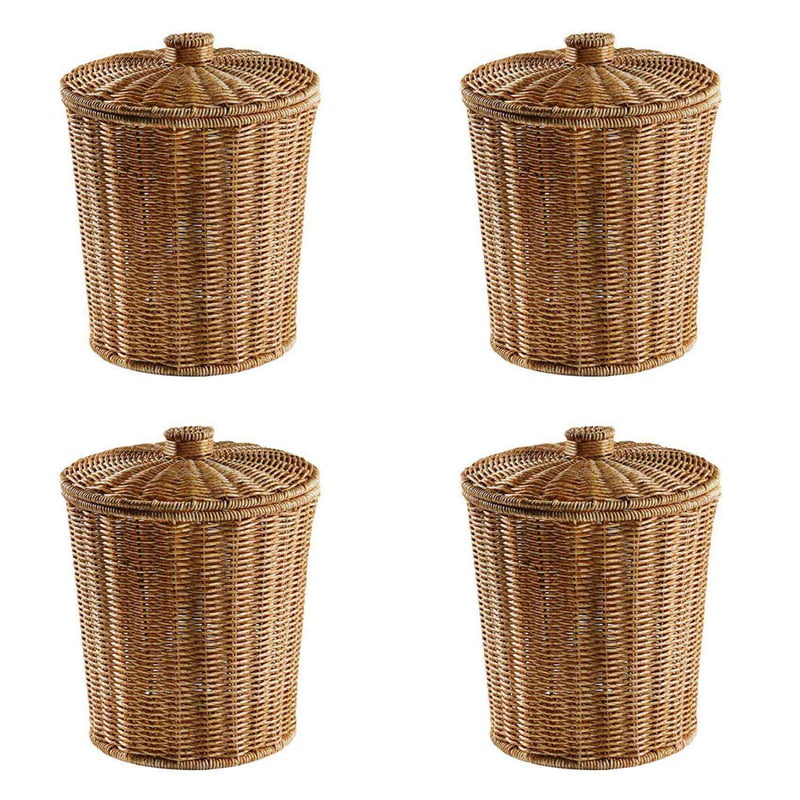 4X Woven Basket Trash Can Round Rattan Waste Basket with Lid Planter ...