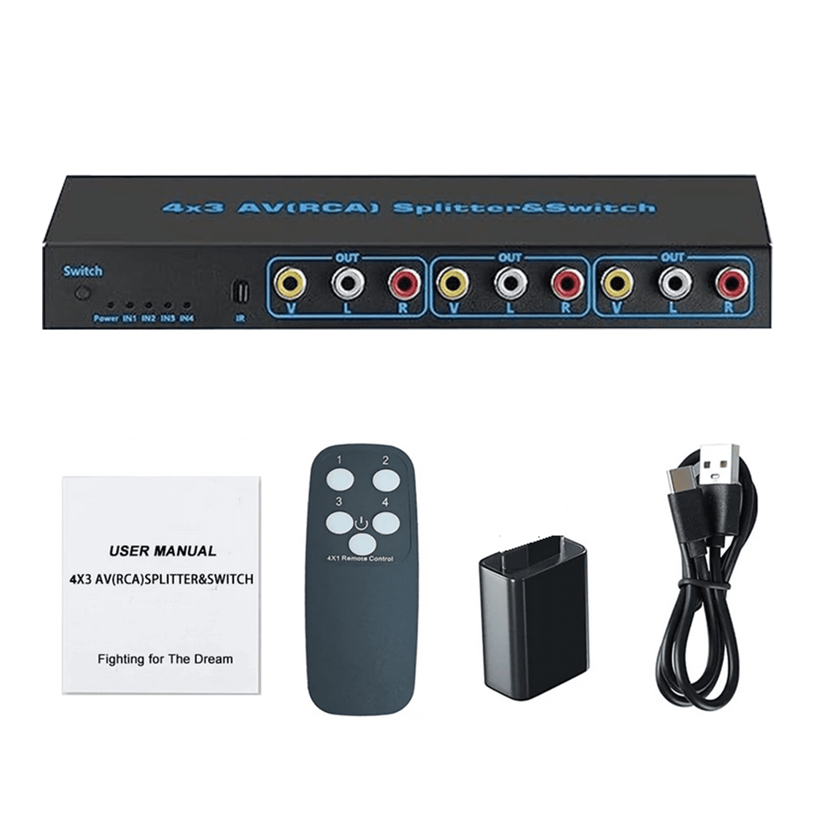 4X3 RCA Splitter Multiple Devices Connection to TV Video and Audio ...
