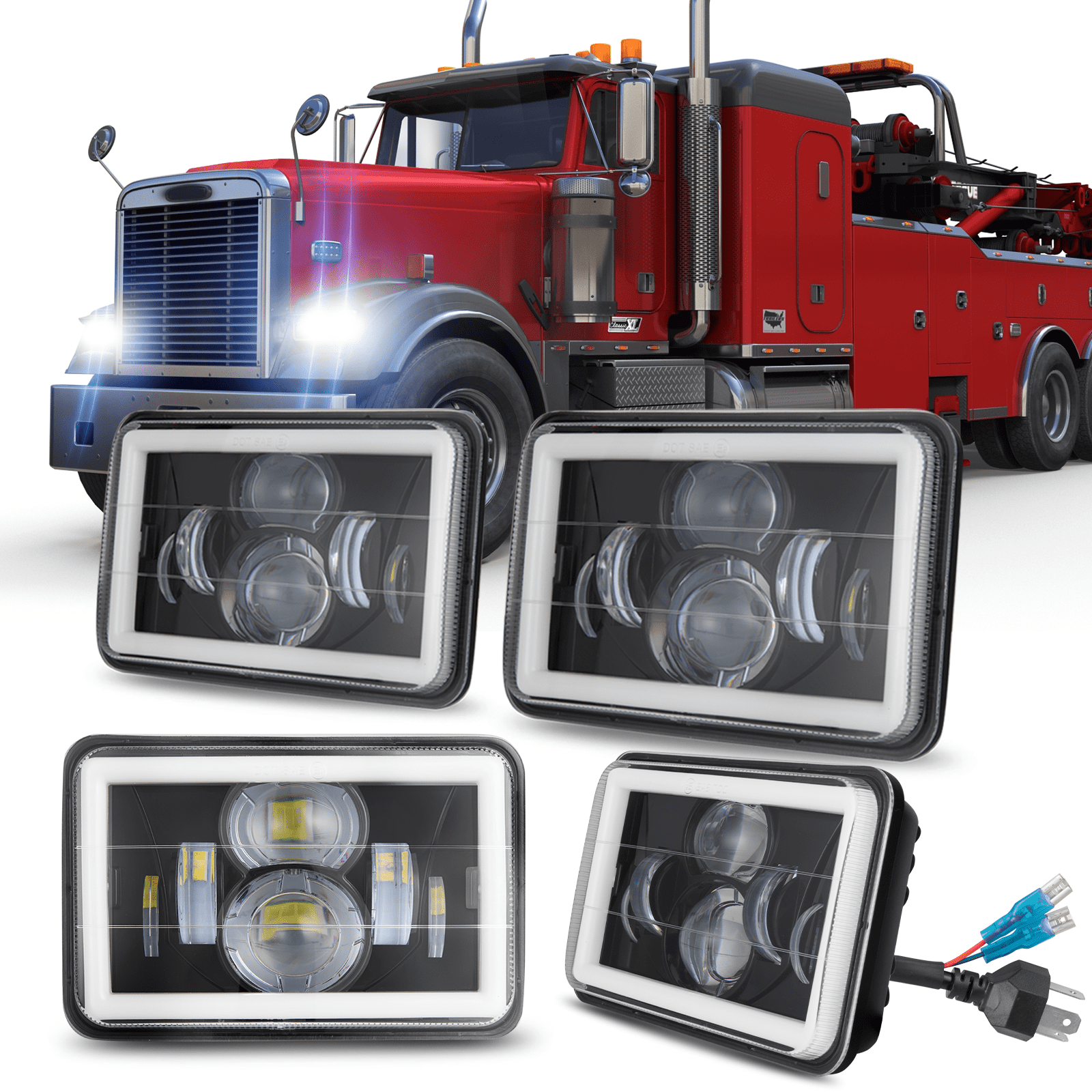 4X6Inch LED Sealed Assembly for Freightliner FLC/D High Low Beam ...