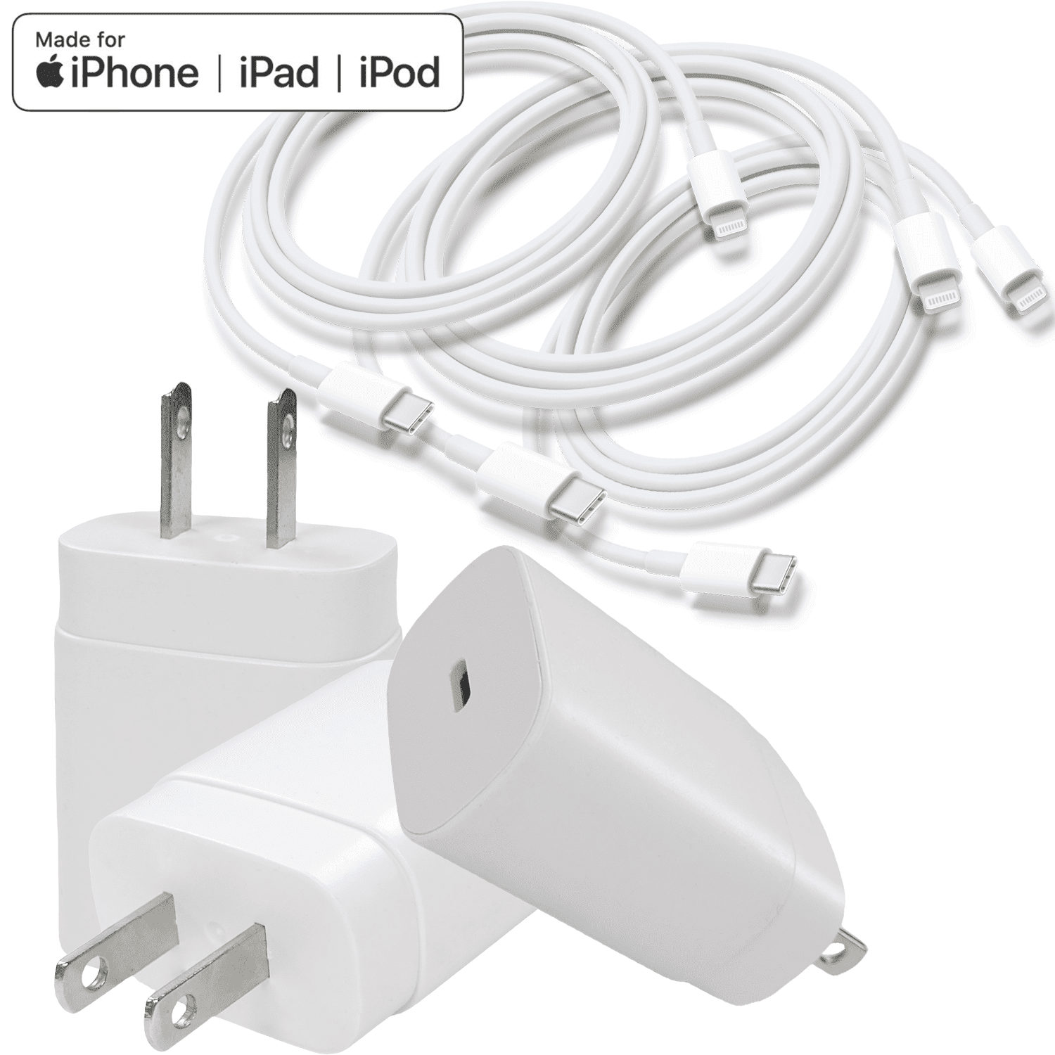 4XEM Three Pack Lightning MFi Certified Kit with Three 20W USB-C Fast ...