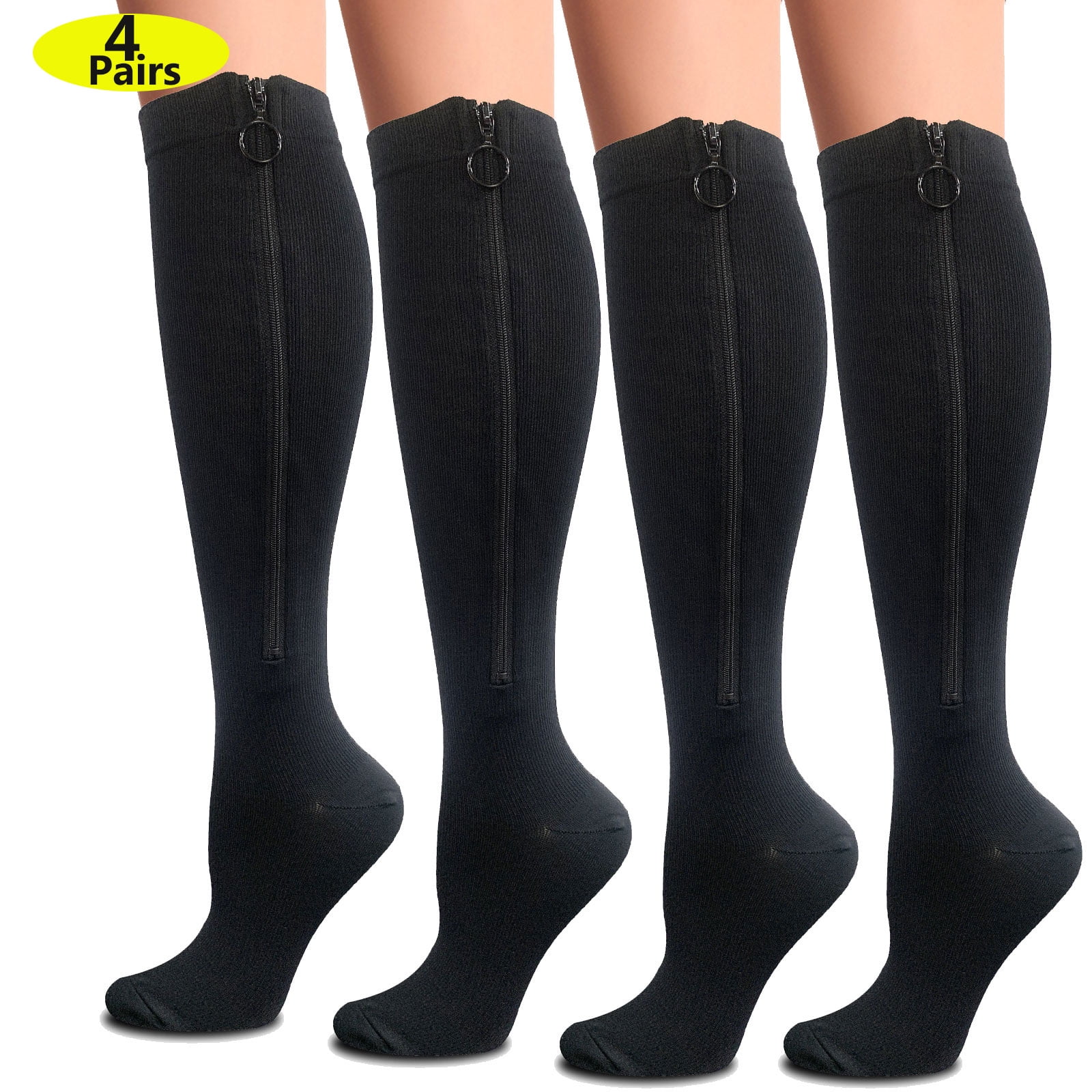 4XL(4 Pack) Big & Tall Zipper Compression Socks for Women Men, 20 ...