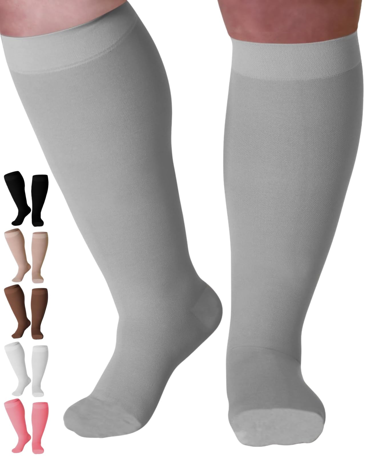 4XL Extra Wide Compression Socks for Women and Men 20-30mmHg Grey, 4X ...