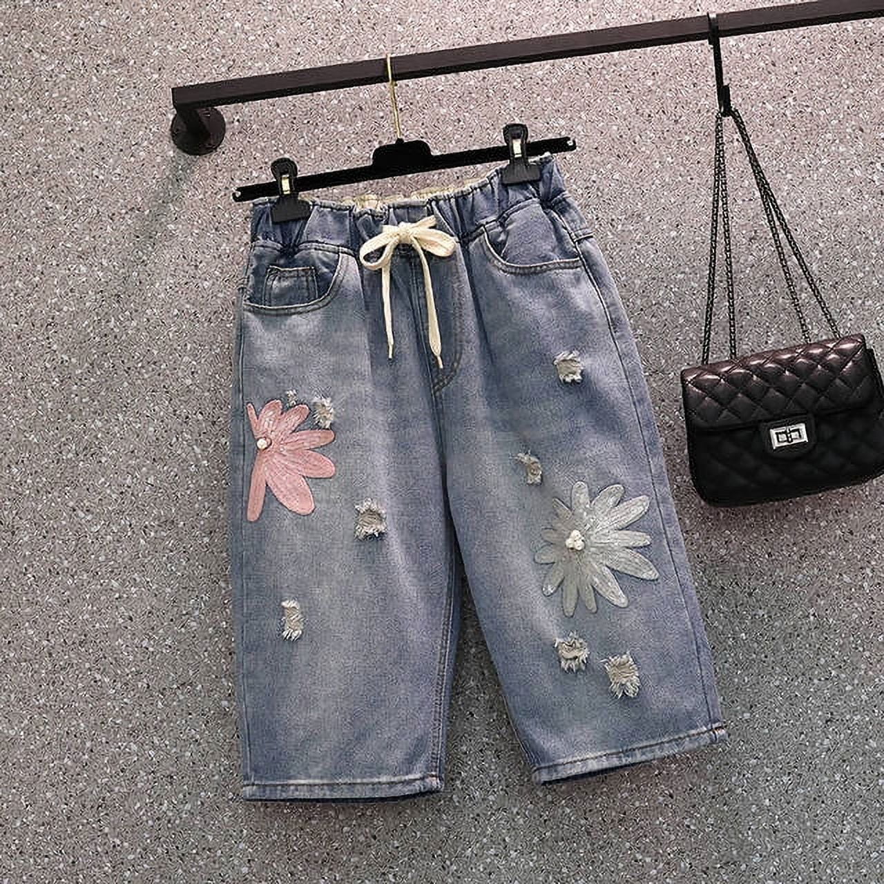 4XL Plus Size Embroidery Denim Summer Shorts Women Loose Midi Straight ...
