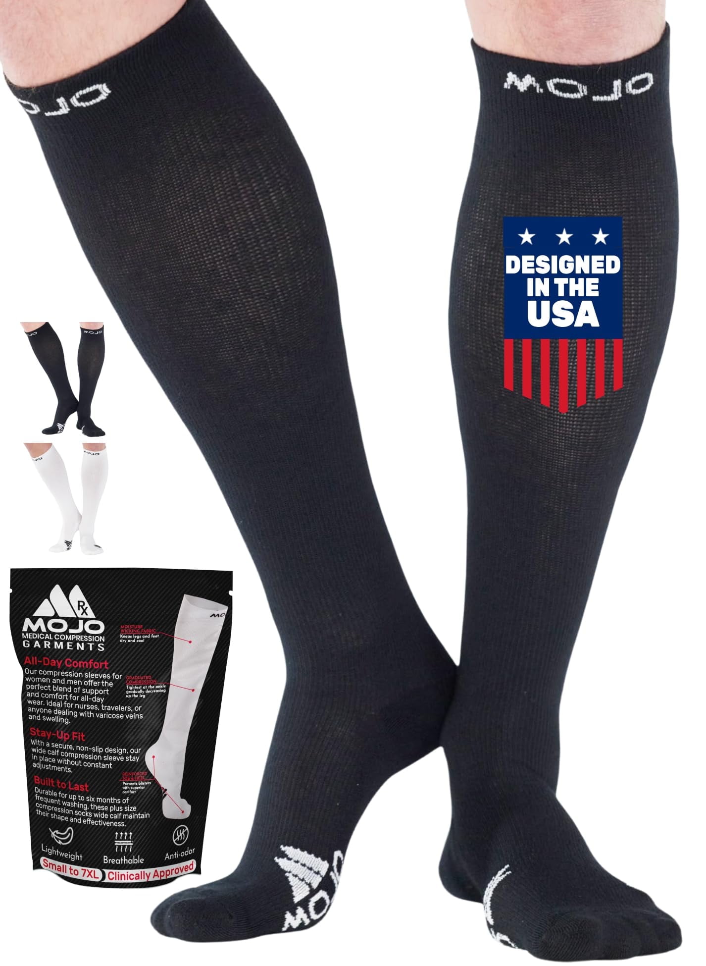 4XL Plus Size Unisex Compression Socks 15-20mmHg for Running - Black ...