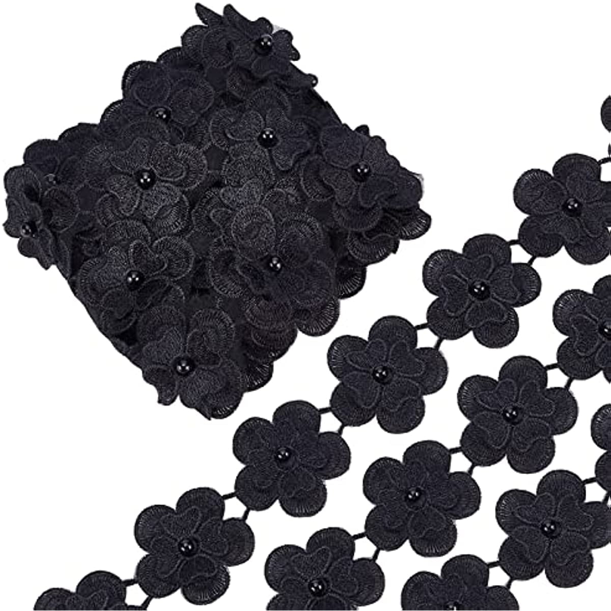 4Yard 3D Flower Lace Edge Trim Ribbon Pearl Beads Edging Trimmings ...