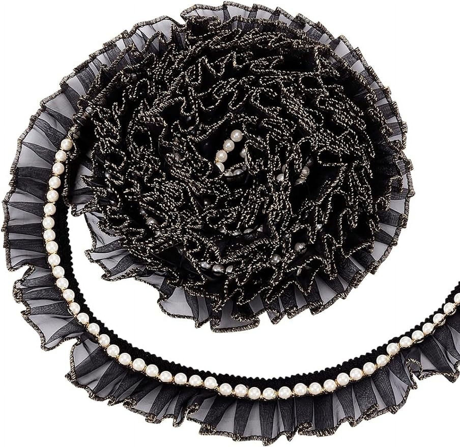 4Yards Lace Edge Ruffle Trim Ribbon Pleated 40mm/1.55 Inch Wide Black ...