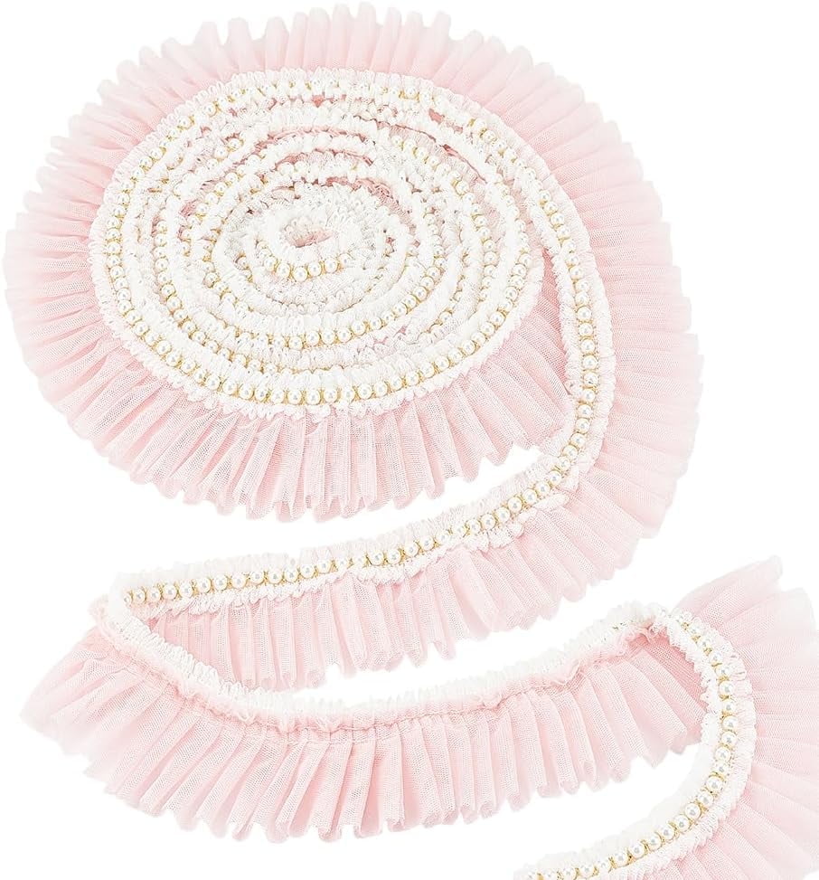4Yards Ruffle Trim Ribbon 2-3/8 inch Wide Pink Pleated Tulle Lace Trim ...