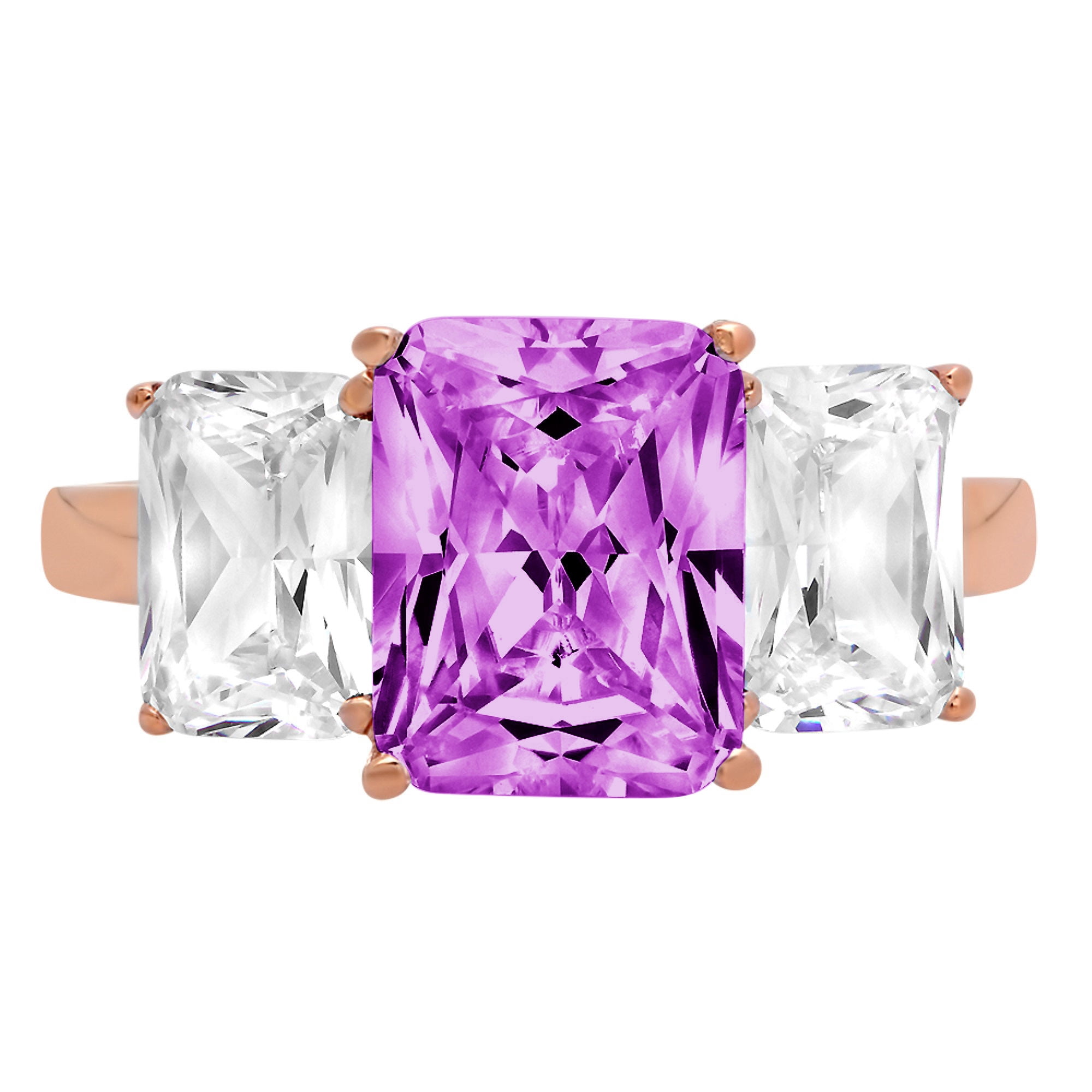 4ct Emerald cut - Three- Stone - VVS1 Simulated Alexandrite - 18k Rose ...