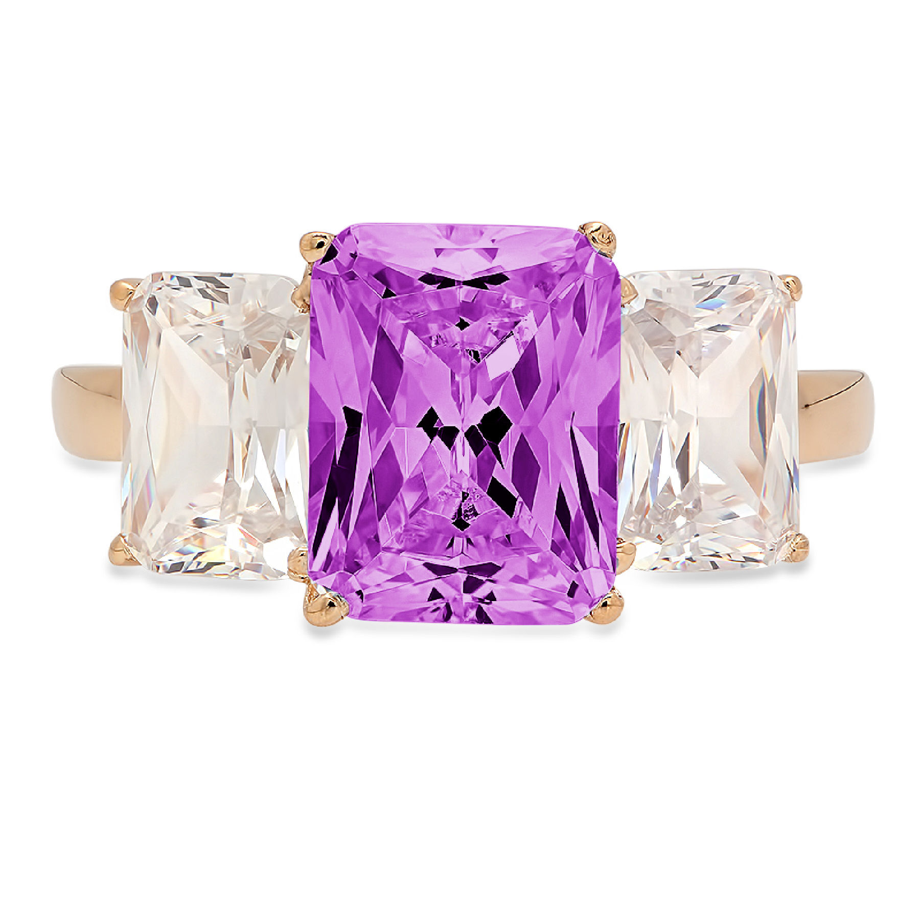 4ct Emerald cut - Three- Stone - VVS1 Simulated Alexandrite - 18k ...