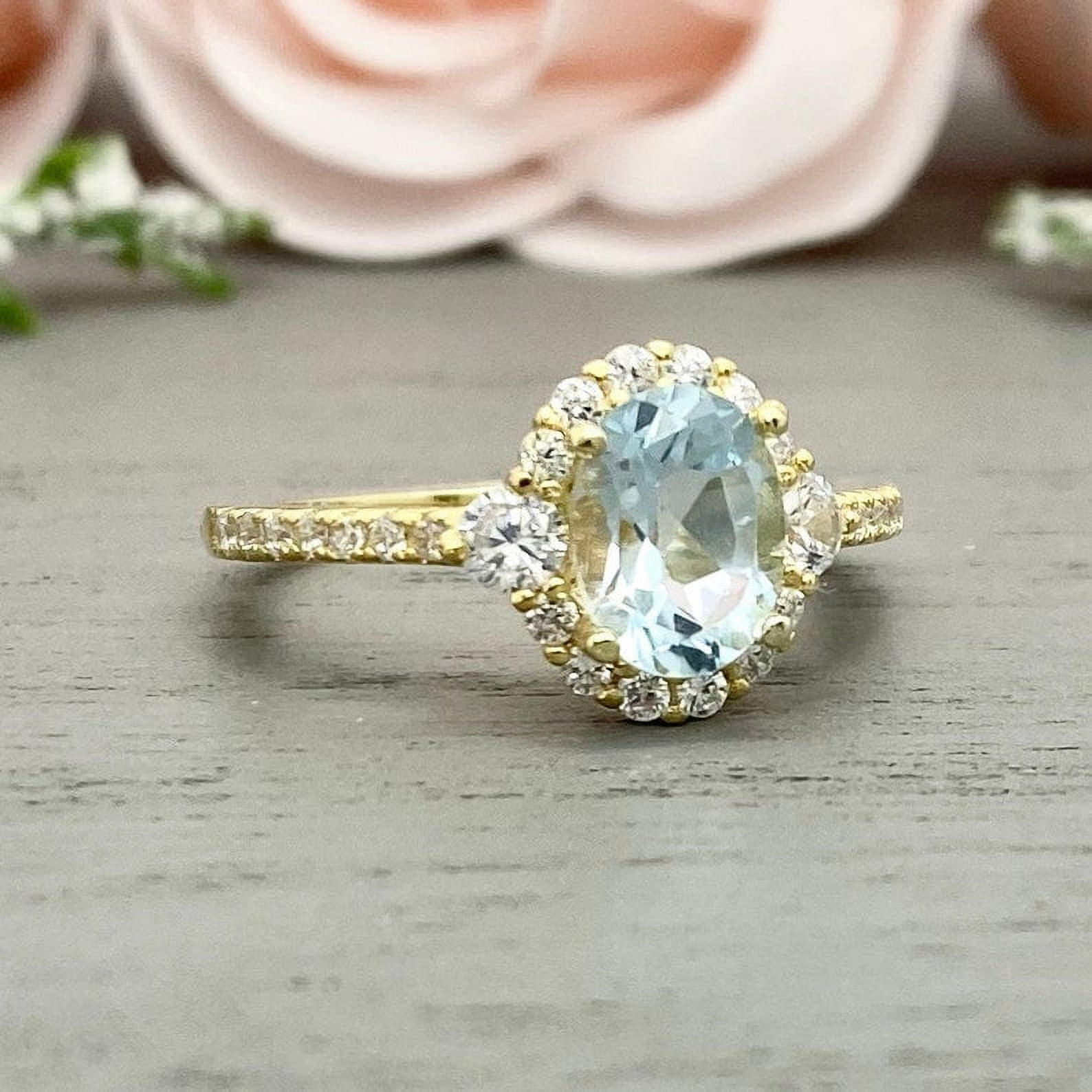 4ct Oval Cut Aquamarine Gemstone Handmade 925 Sterling Silver Yellow ...