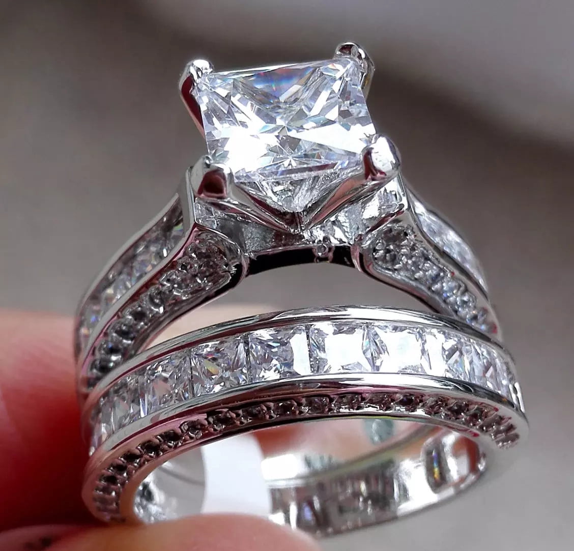 4ct Princess Lab-Created Diamond Engagement Ring 14k White Gold Plated ...
