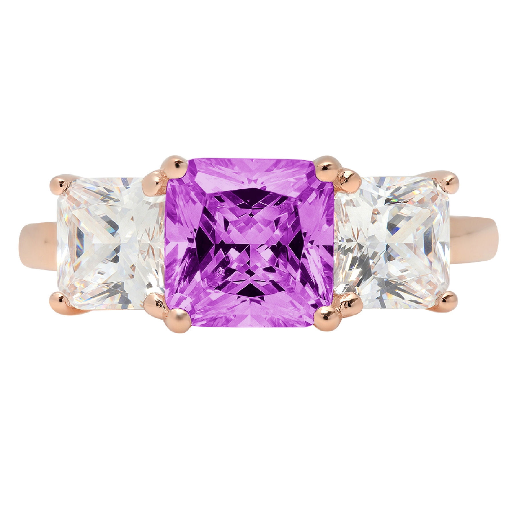 4ct Square cut - Three- Stone - VVS1 Simulated Alexandrite - 18k Rose ...