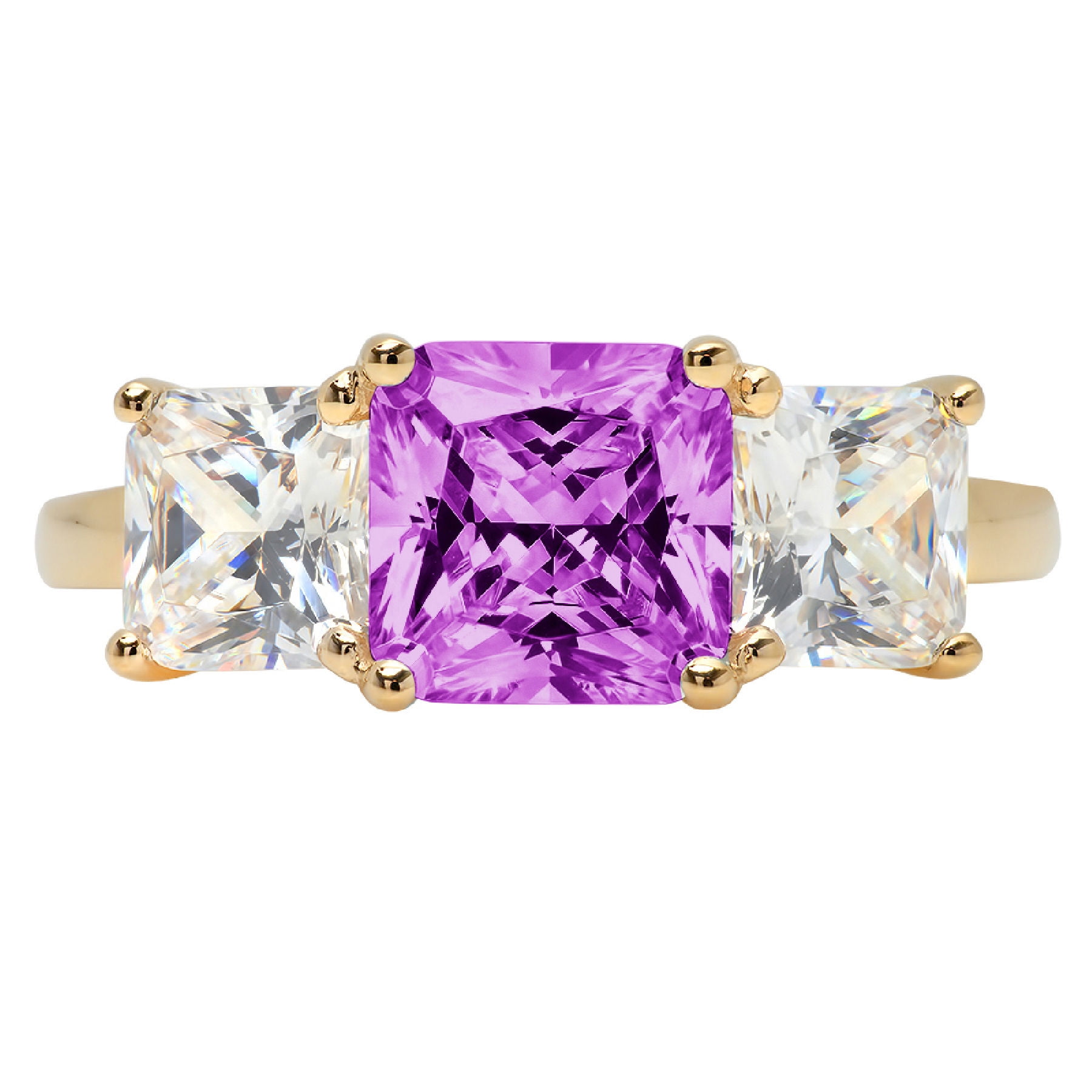 4ct Square cut - Three- Stone - VVS1 Simulated Alexandrite - 18k Yellow ...