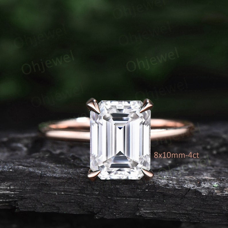 4ct emerald cut moissanite engagement ring rose gold vintage unique ...