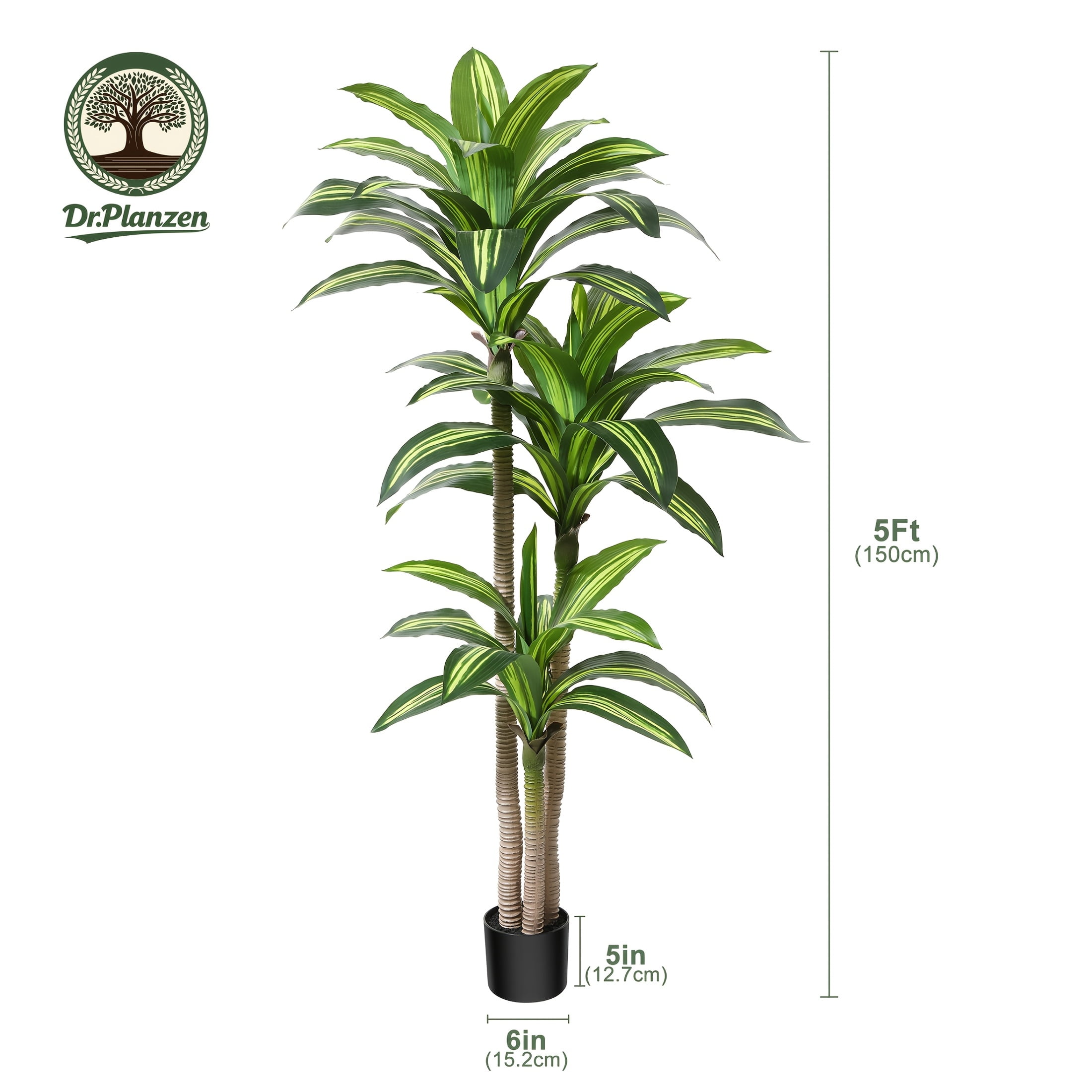 4ft/5ft/6ft Artificial Dracaena Tree in Pot, Realistic Faux Tropical ...