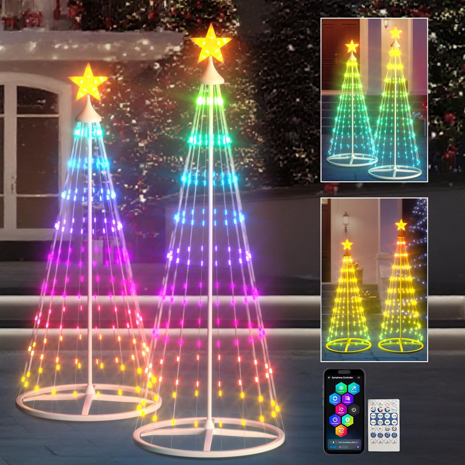 4ft+5ft Smart Outdoor Lighted Christmas Tree Set, 16 Mil Color Changing ...