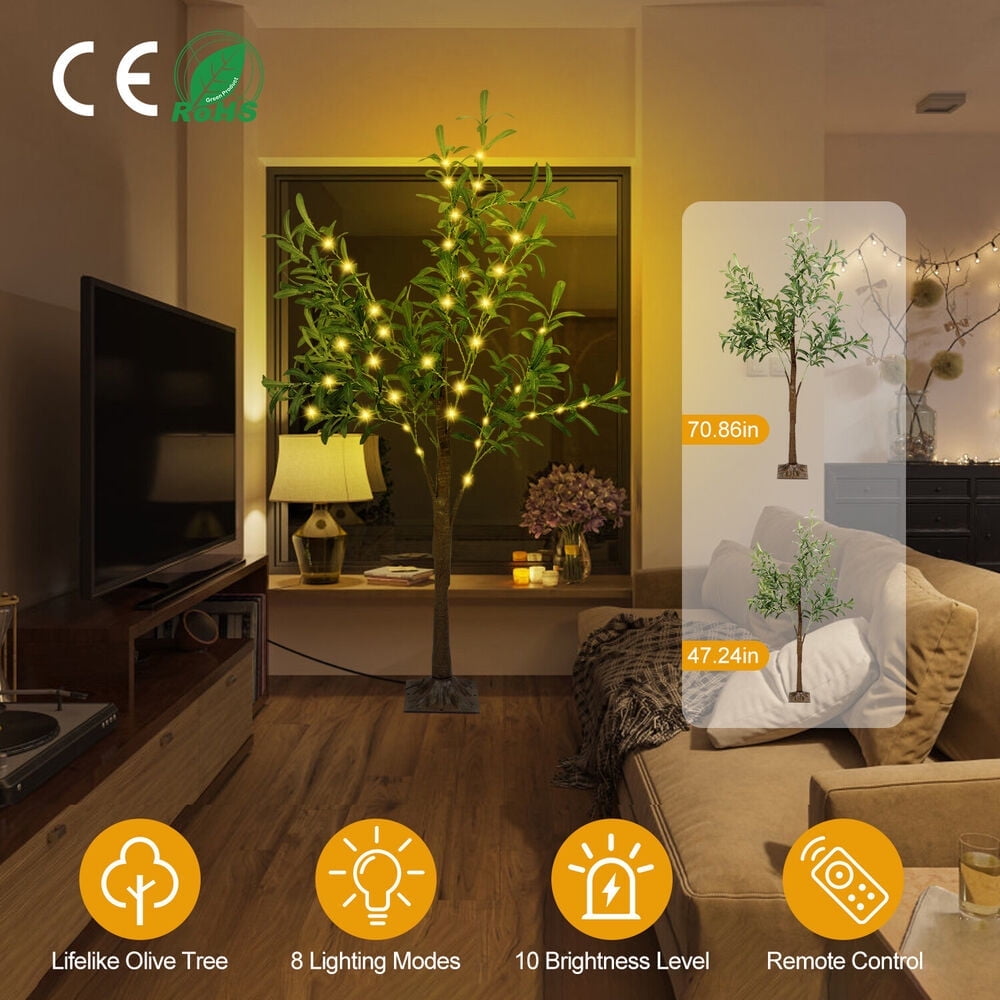 4ft/6ft Artificial LED Beads Greenery Tree Lighted Olive Tree+Warm ...