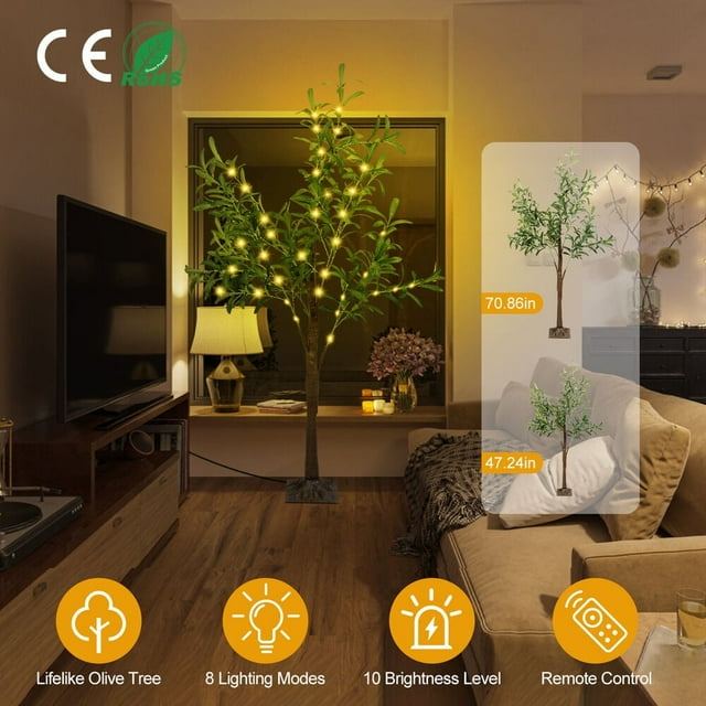 4ft/6ft Artificial LED Beads Greenery Tree Lighted Olive Tree+Warm ...