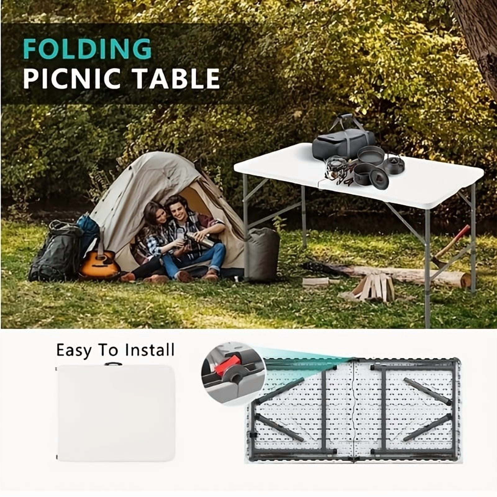 4ft/6ft RV Picnic Table, Fold-in-Half Design with Curved Legs, Space ...