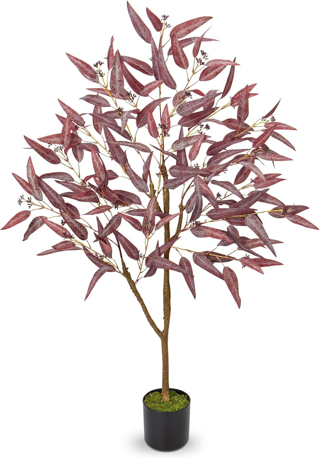 4ft Artificial Eucalyptus Tree in Black Pot, Realistic Silk Potted Floor Plant Willow Eucalyptus ...
