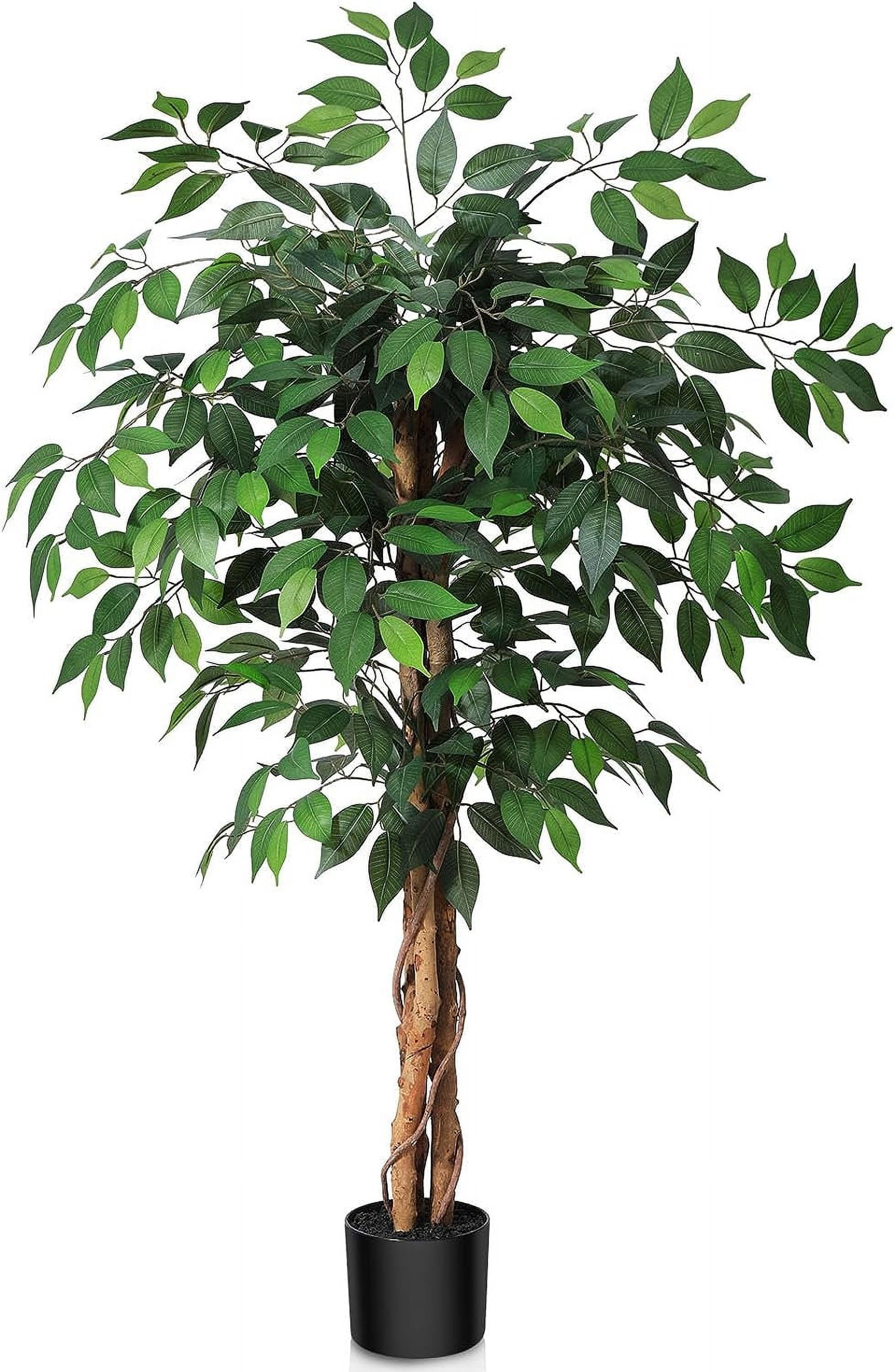 4ft Artificial Ficus Tree with Natural Wood Trunk, Silk Fake Ficus Tree ...