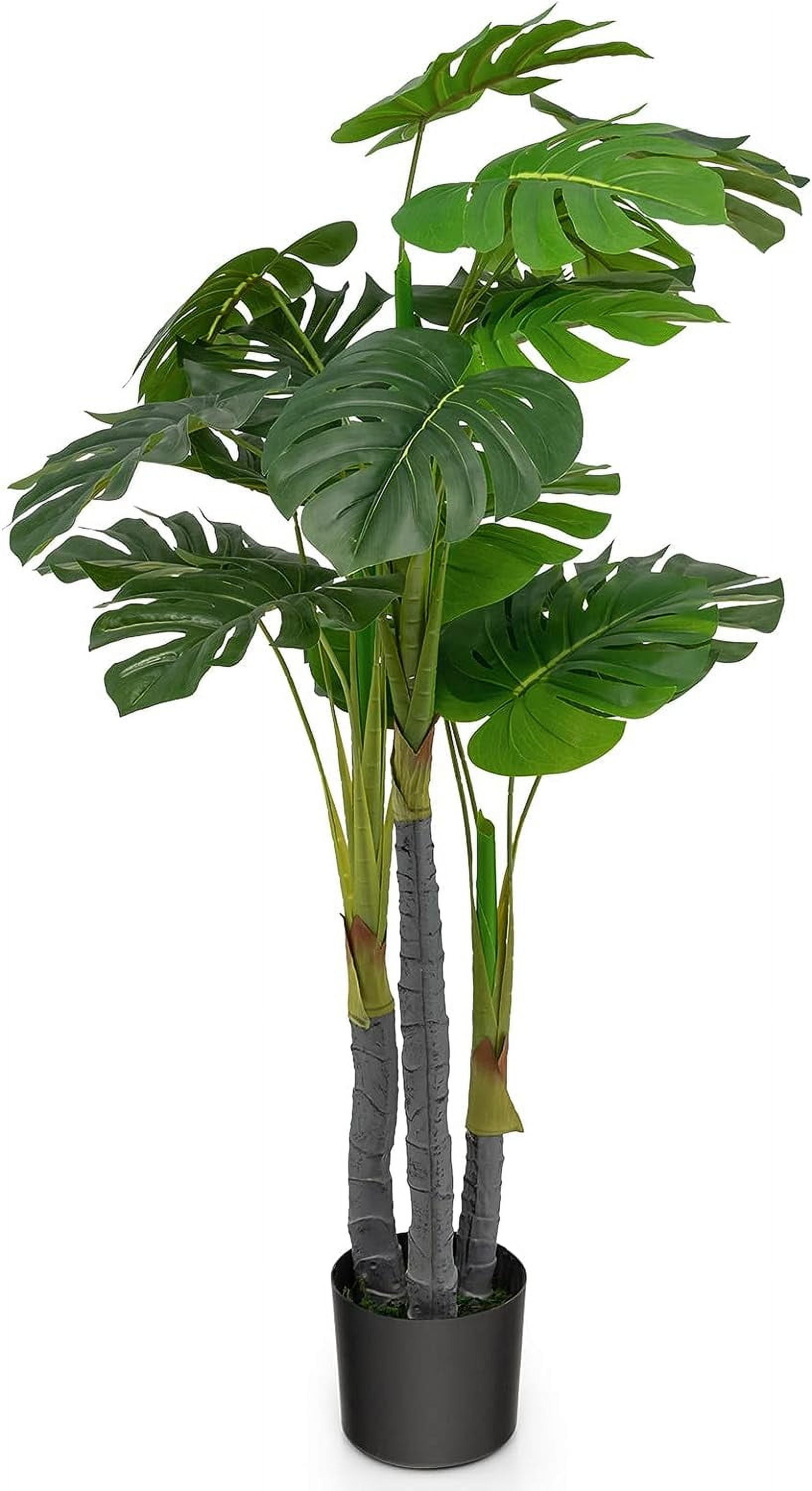4ft Artificial Monstera Deliciosa Plant, Faux Tree in Pot with 20 Large ...