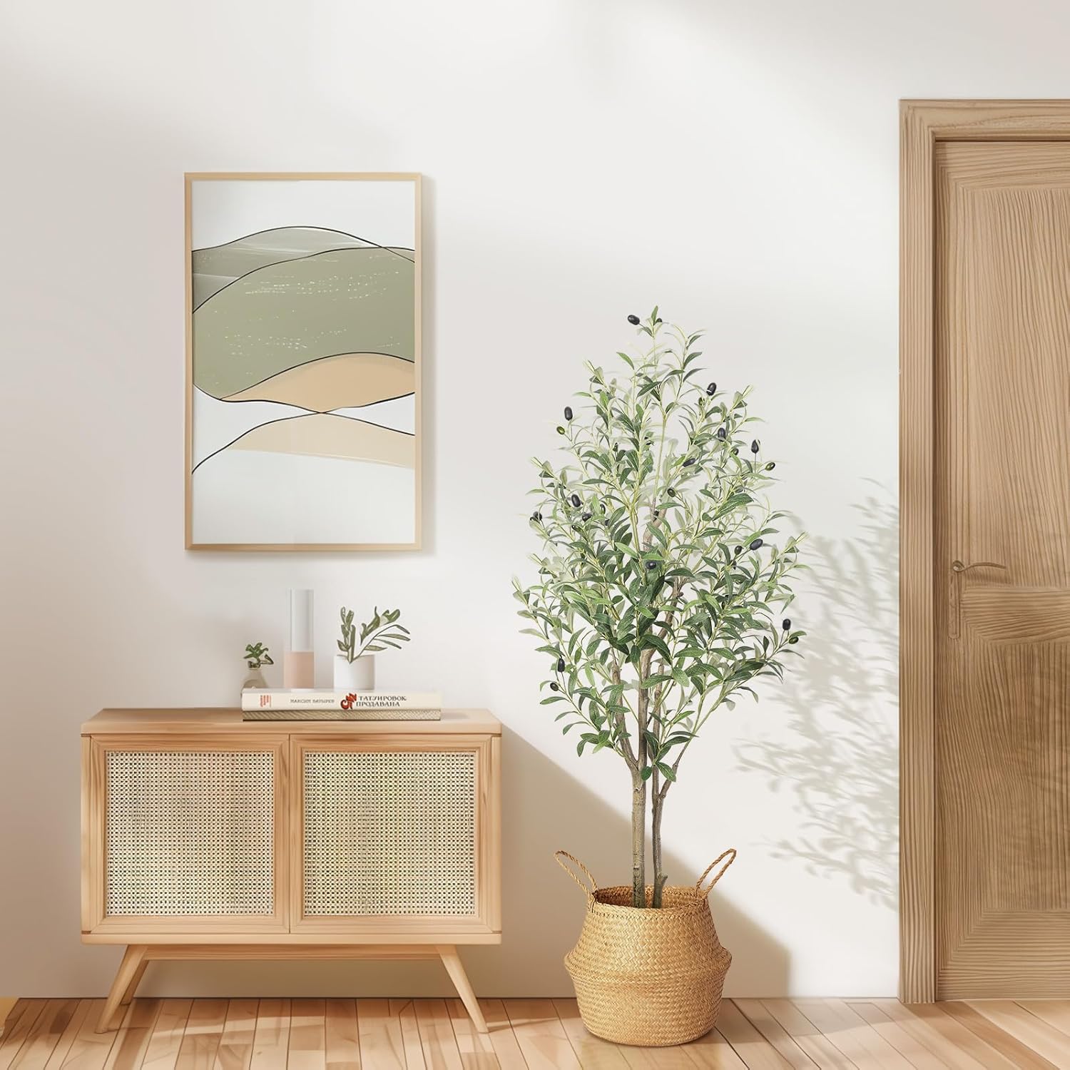 4ft Artificial Olive Silk Trees, Faux Olive Tree Indoor with Natural ...