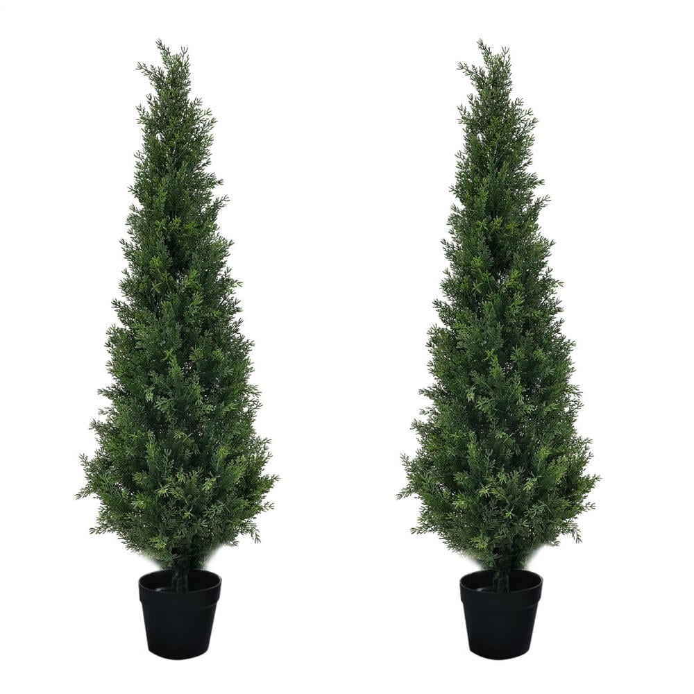 4ft Artificial Topiary Cedar Trees, UV Protection Fake Evergreen Plants ...