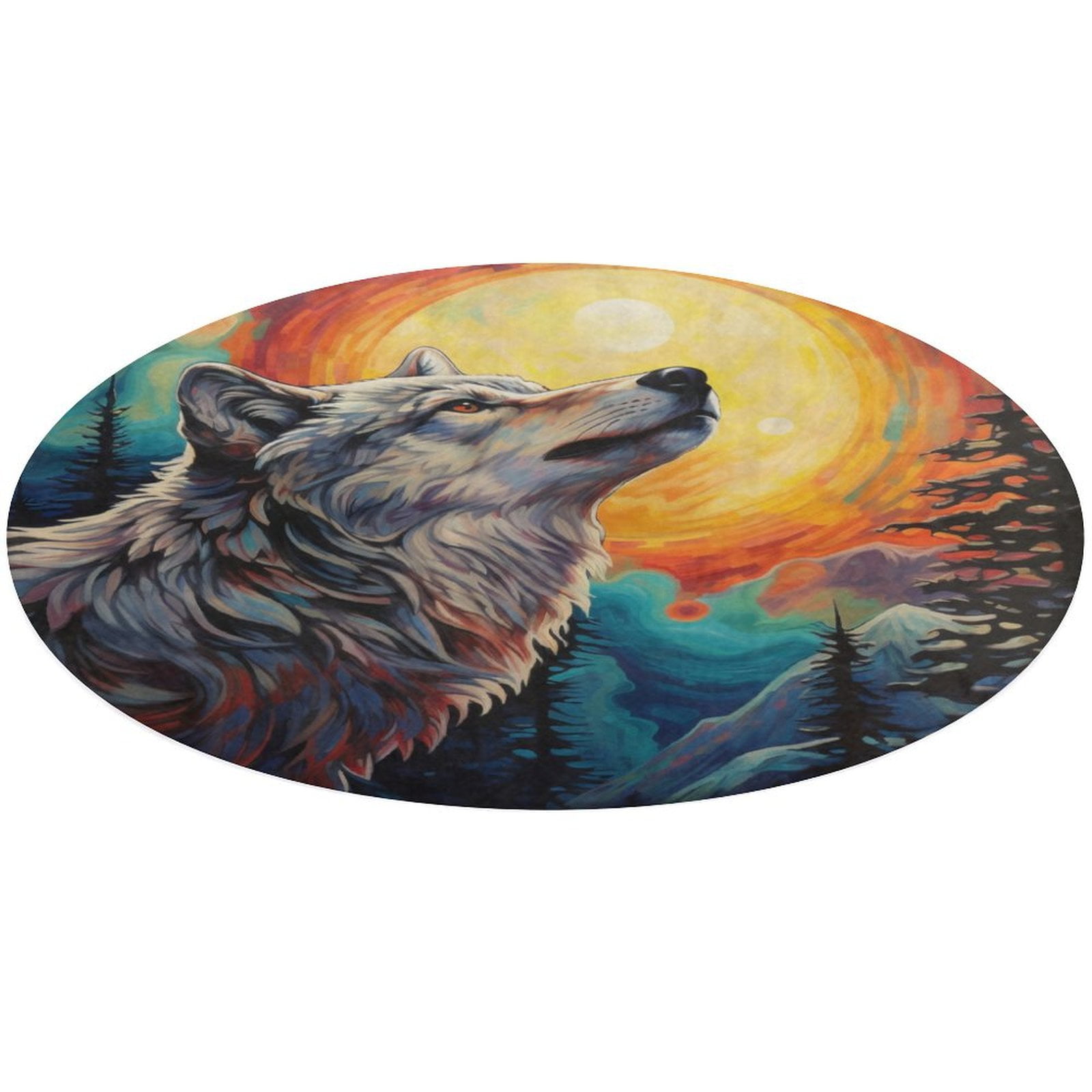 4ft Colorful Lone Wolf Circular Floor Mat, Kitchen Shower Floor Mat ...