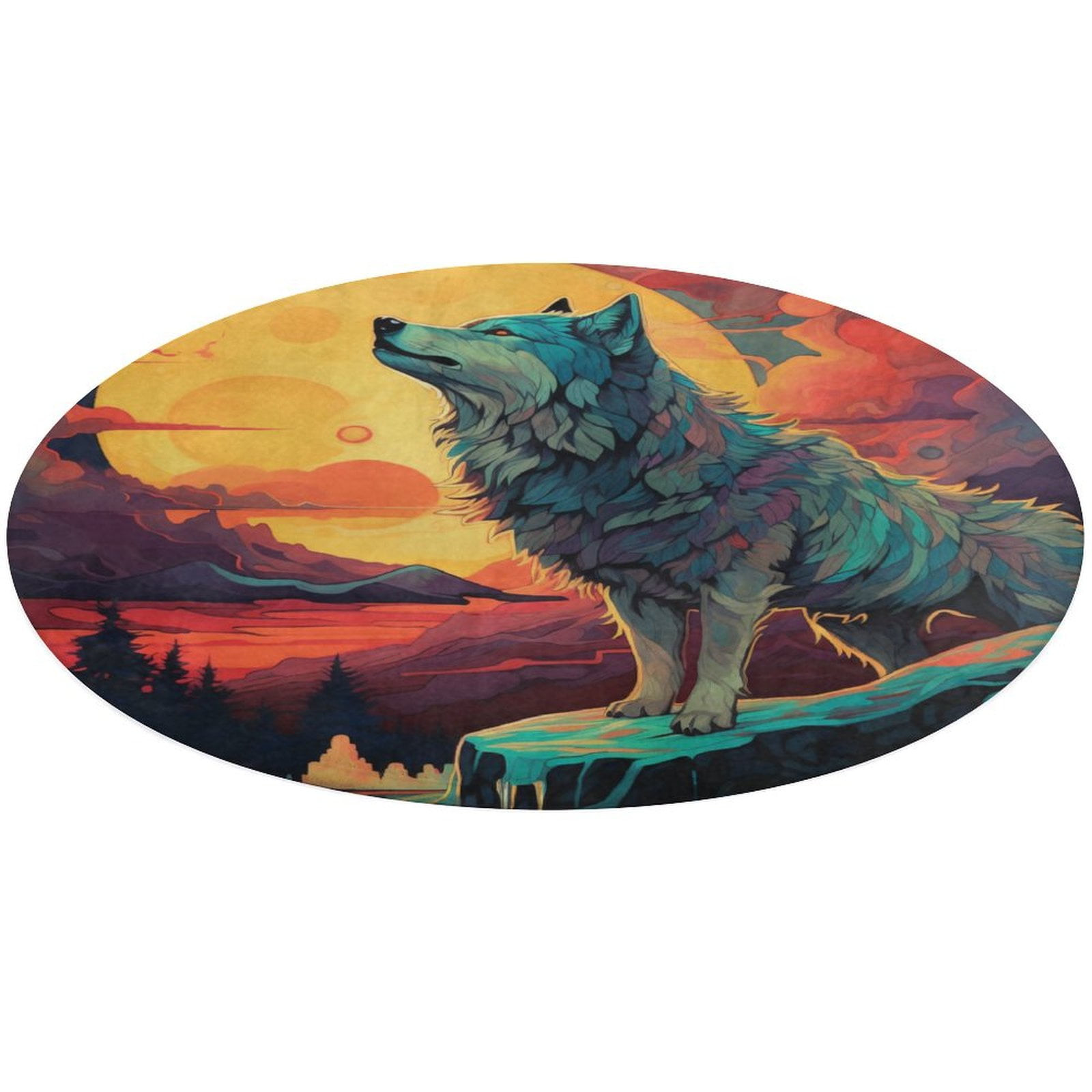 4ft Colorful Lone Wolf Ultra-Thin Washable Round Rug - Non Slip Non ...