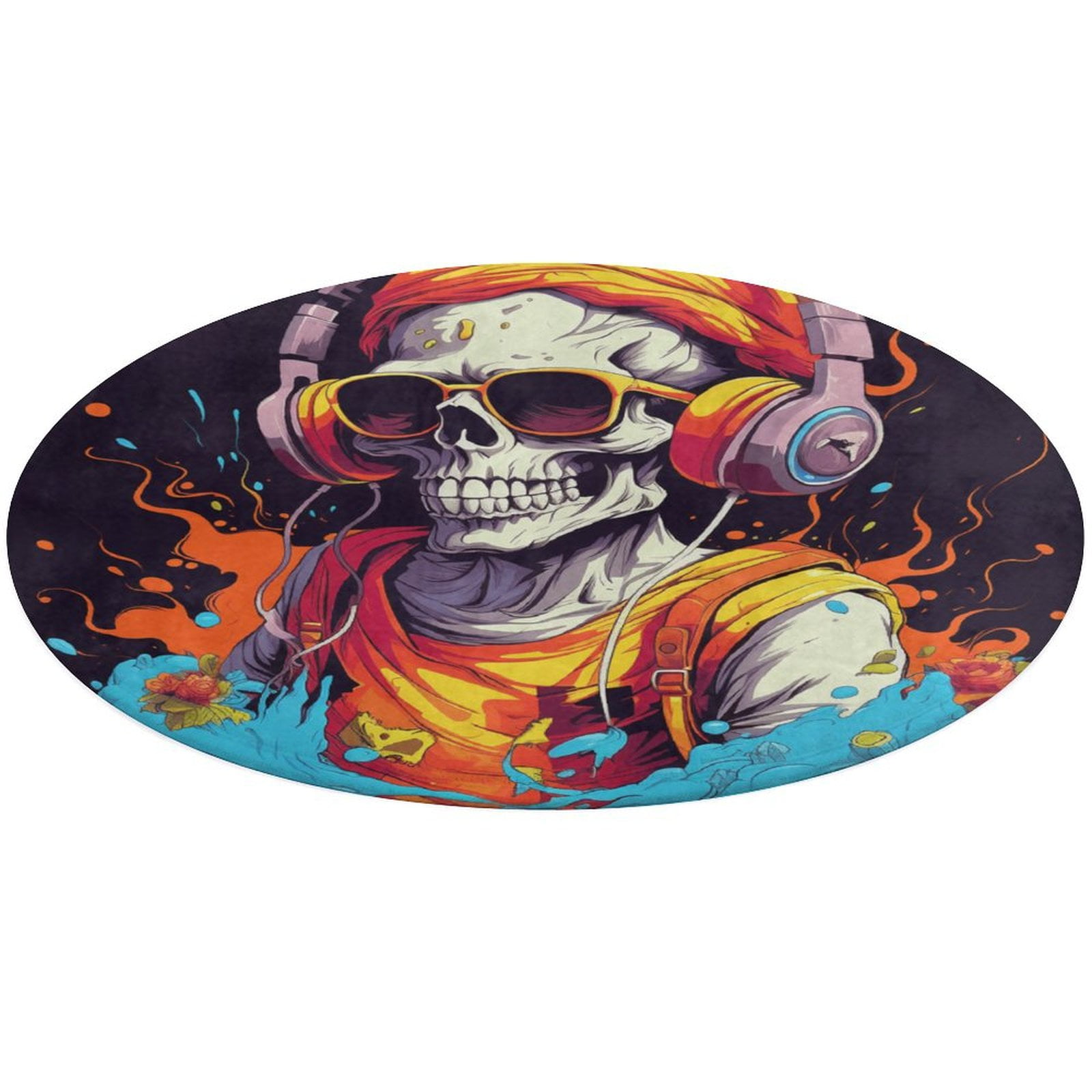 4ft Dancing Cute Skull Man Ultra-Thin Washable Round Rug - Non Slip Non ...