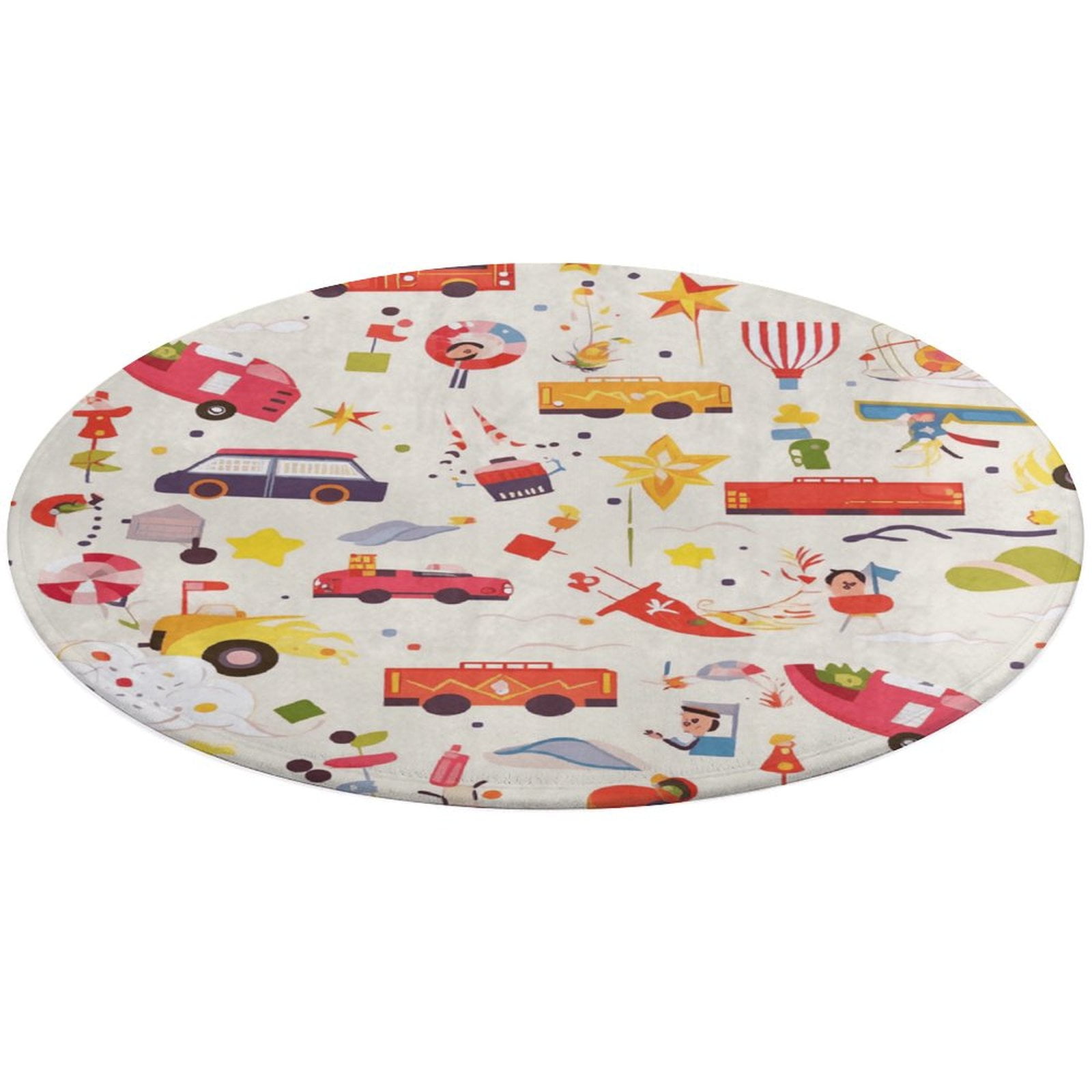 4ft Excavator Fire Truck Racing Ultra-Thin Washable Round Rug - Non ...