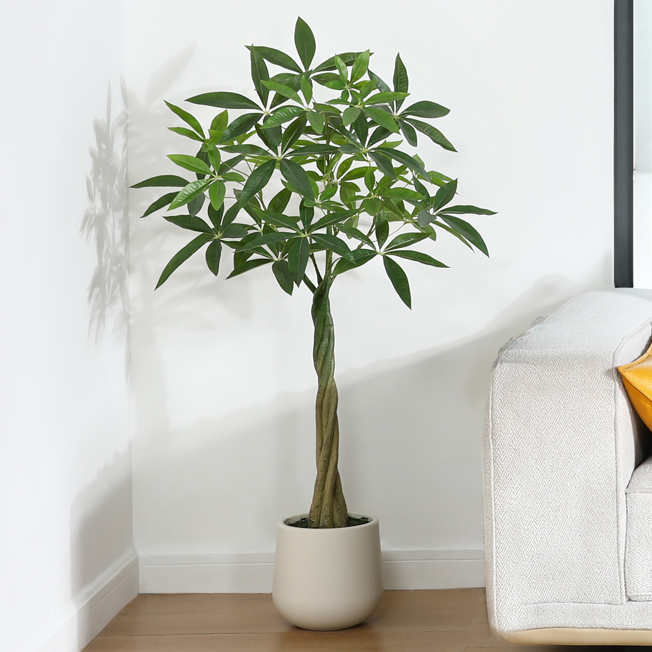 4ft Fake Ficus Tree with Oval White Planter, Pre Potted Faux Money Tree ...