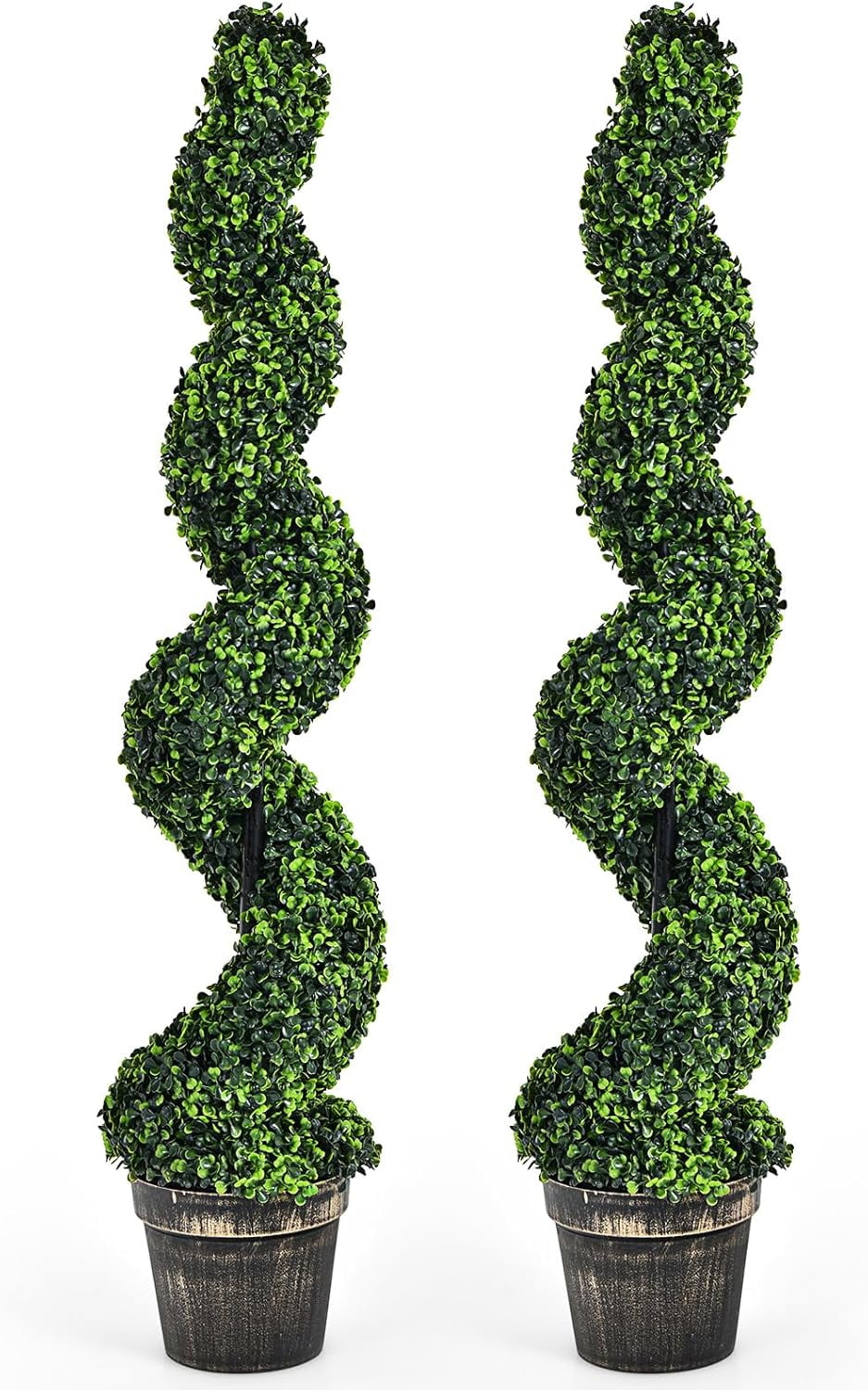 4ft Faux Boxwood Topiary Tree, Spiral Sun-Protected Potted Fake Plant ...