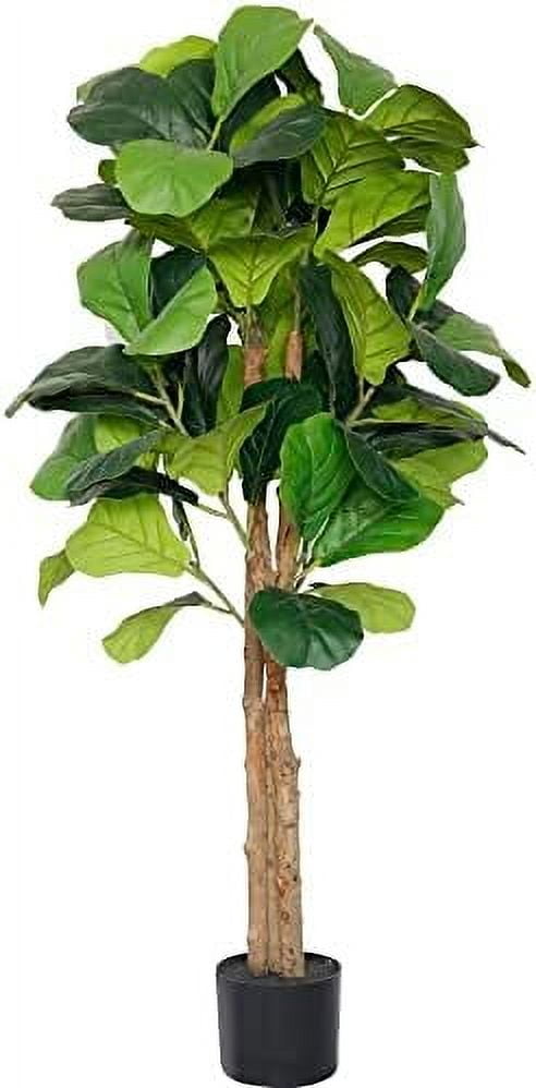 4ft Fiddle Leaf Fig Tree Artificial, Faux Fig Tree w/ 75 Leaves & 3 ...