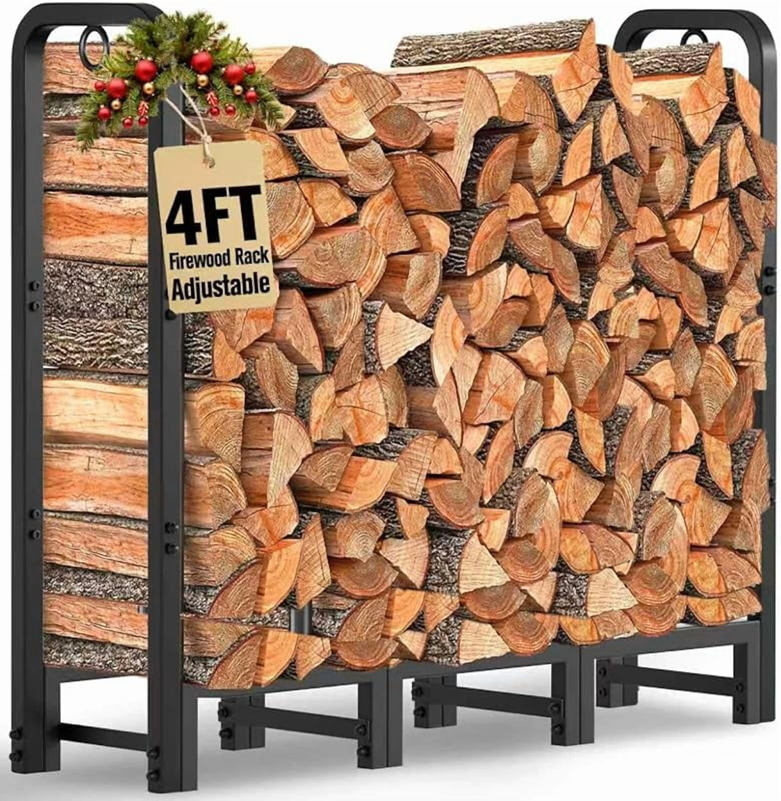 4ft Firewood Log Rack with Cover Outdoor Heavy Duty Firewood Rack With ...
