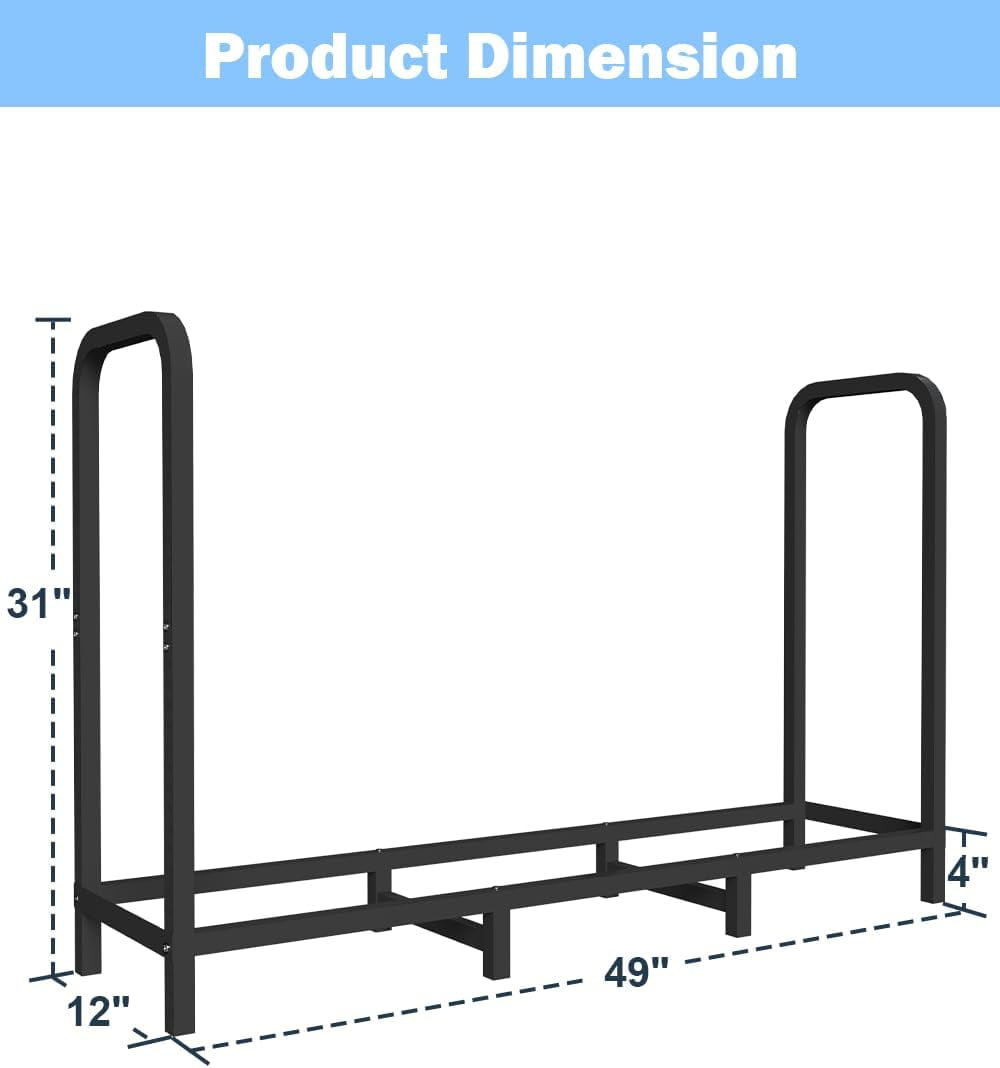 4ft Firewood Rack Holder with Cover, Adjustable Heavy Duty Fire Log ...