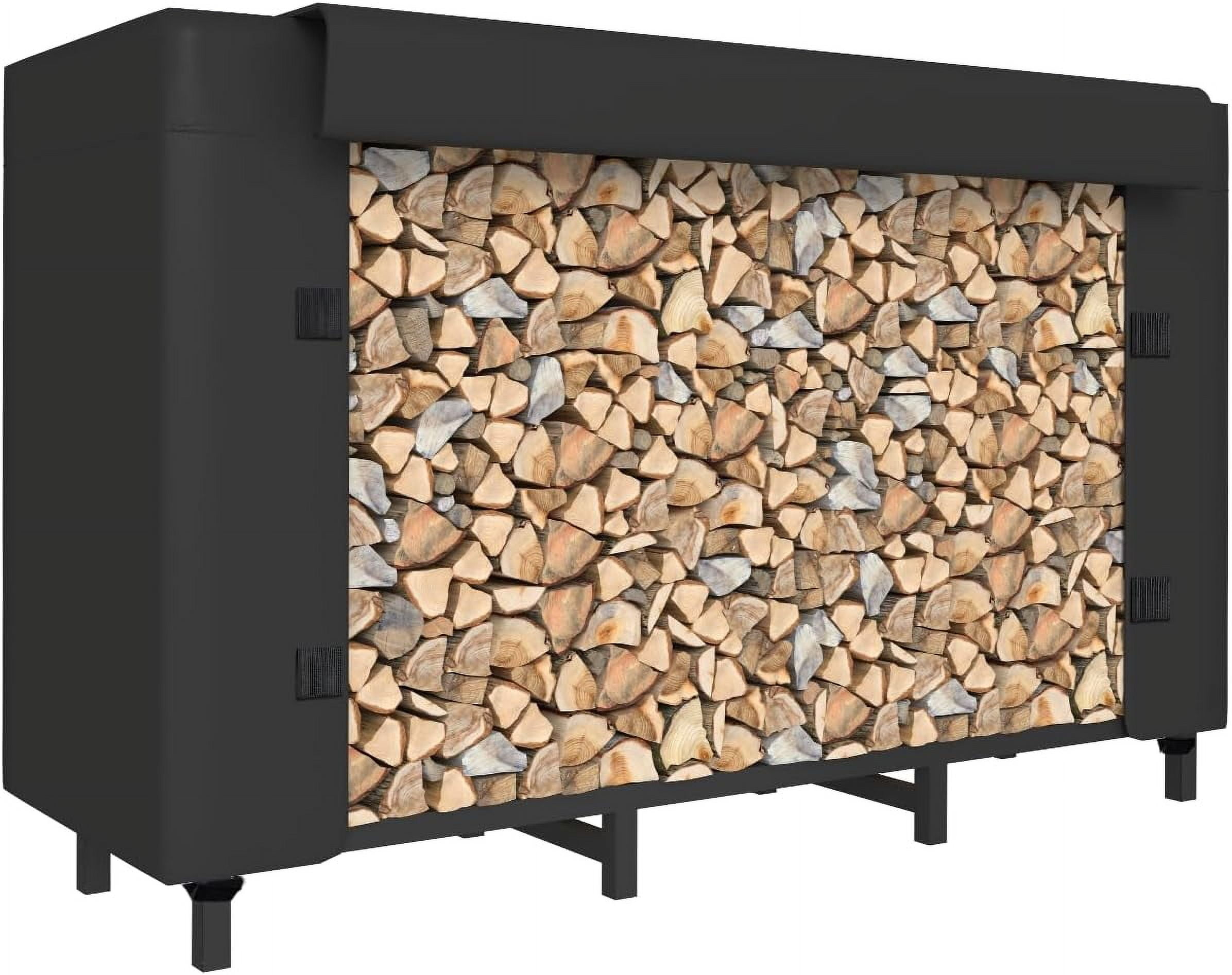 4ft Firewood Rack Holder with Cover, Adjustable Heavy Duty Fire Log ...