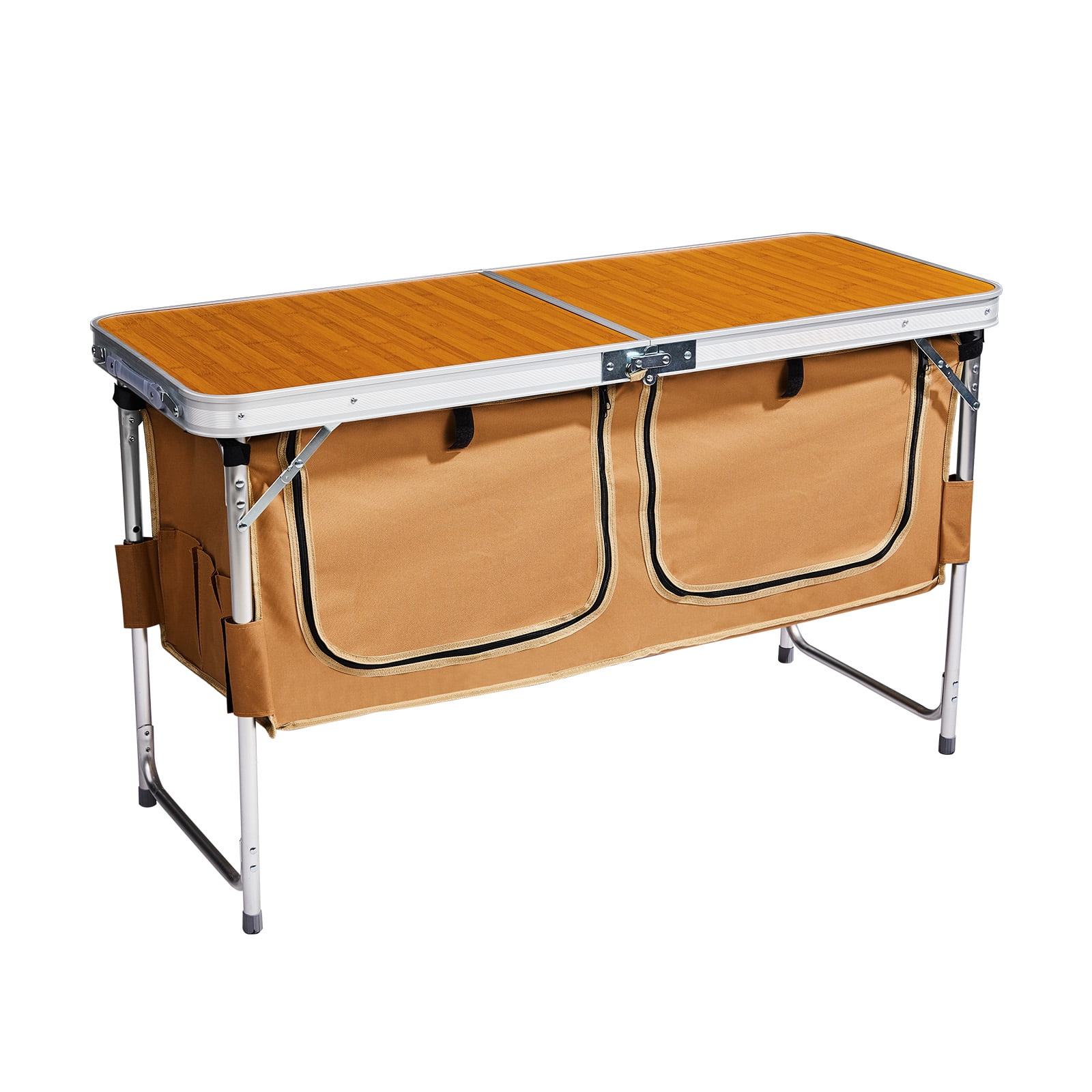 4ft Folding Camping Table with Storage Compartment, 3-Height Adjustable ...