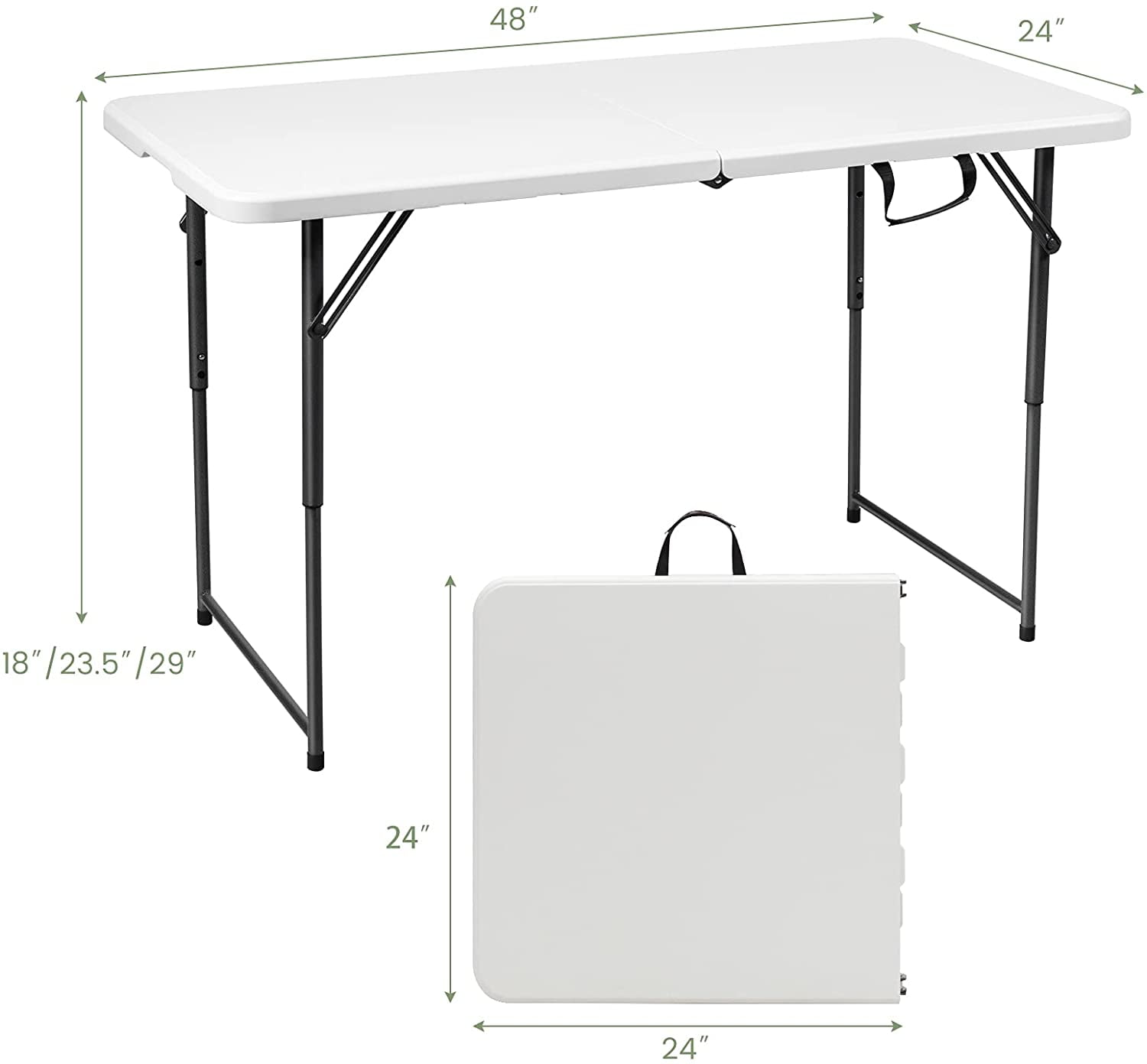 4ft Folding Table, 48 x 24 Inch Indoor Outdoor Foldable Plastic Folding ...