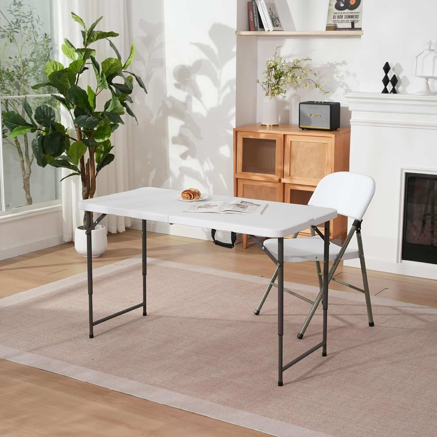 4ft Folding Table with Adjustable Height, 3-Level Foldable Table with ...