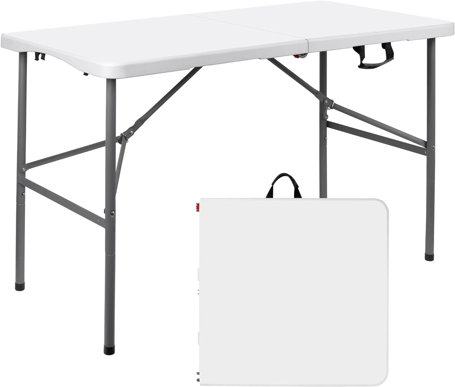 4ft Folding Table, Heavy Duty Foldable with Carrying Handle, Fold-in ...