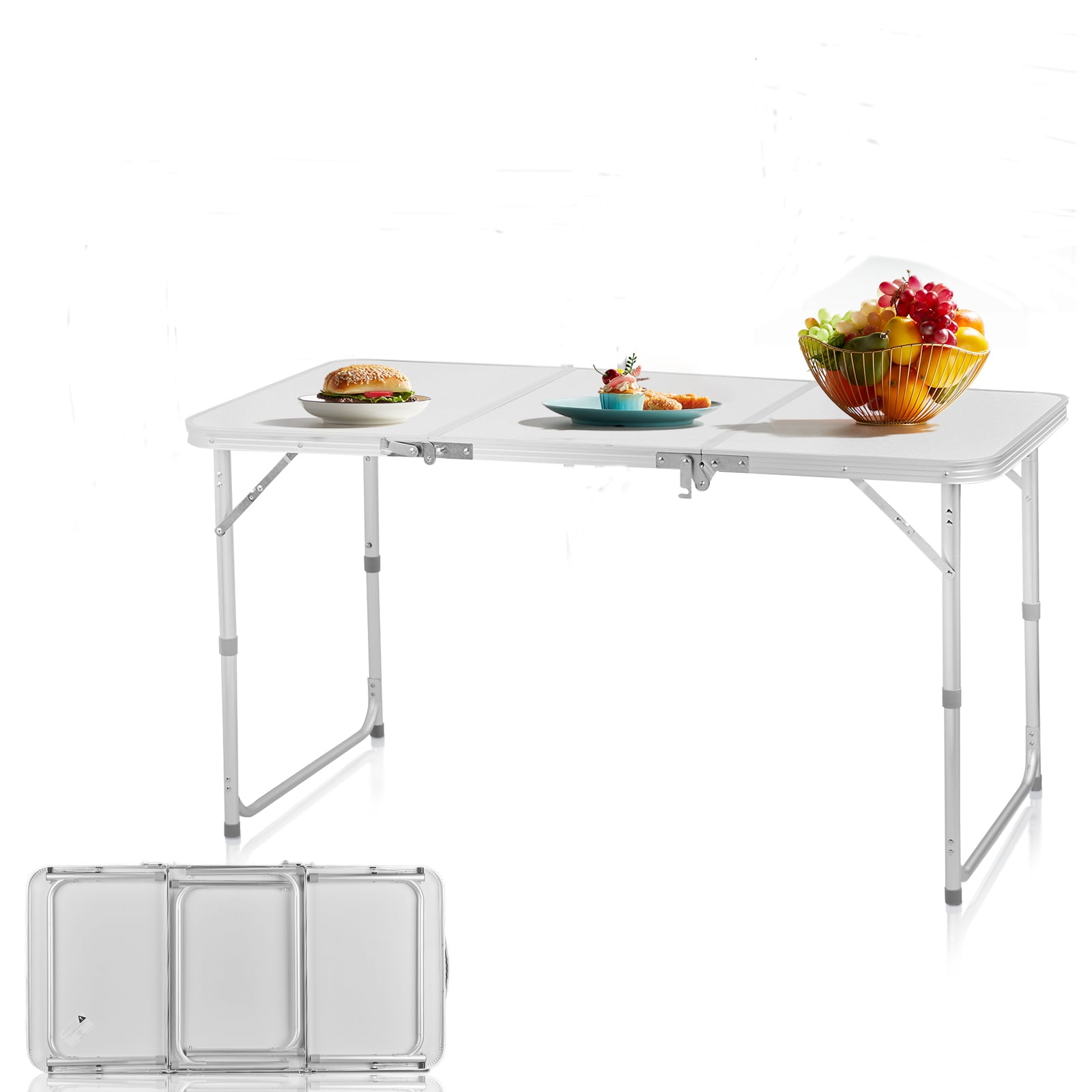 4ft Folding Table, Indoor Outdoor Foldable Aluminum Camping Tables with ...
