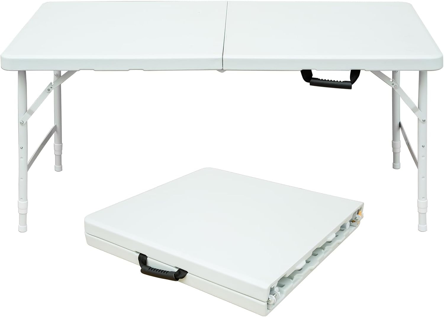 4ft Folding Table Portable Heavy Duty Plastic Fold-in-Half Utility ...
