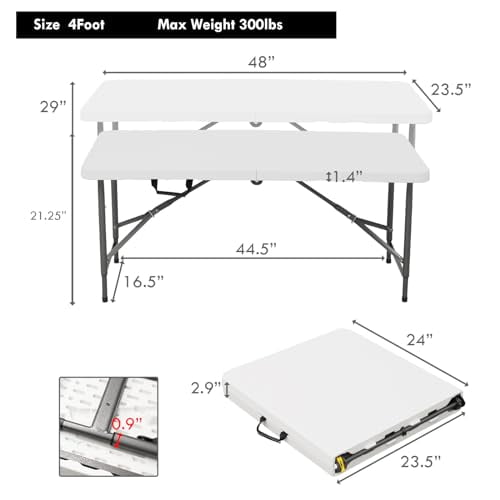 4ft Folding Table,Sturdy Outdoor Folding Table,Perfect for Camping ...
